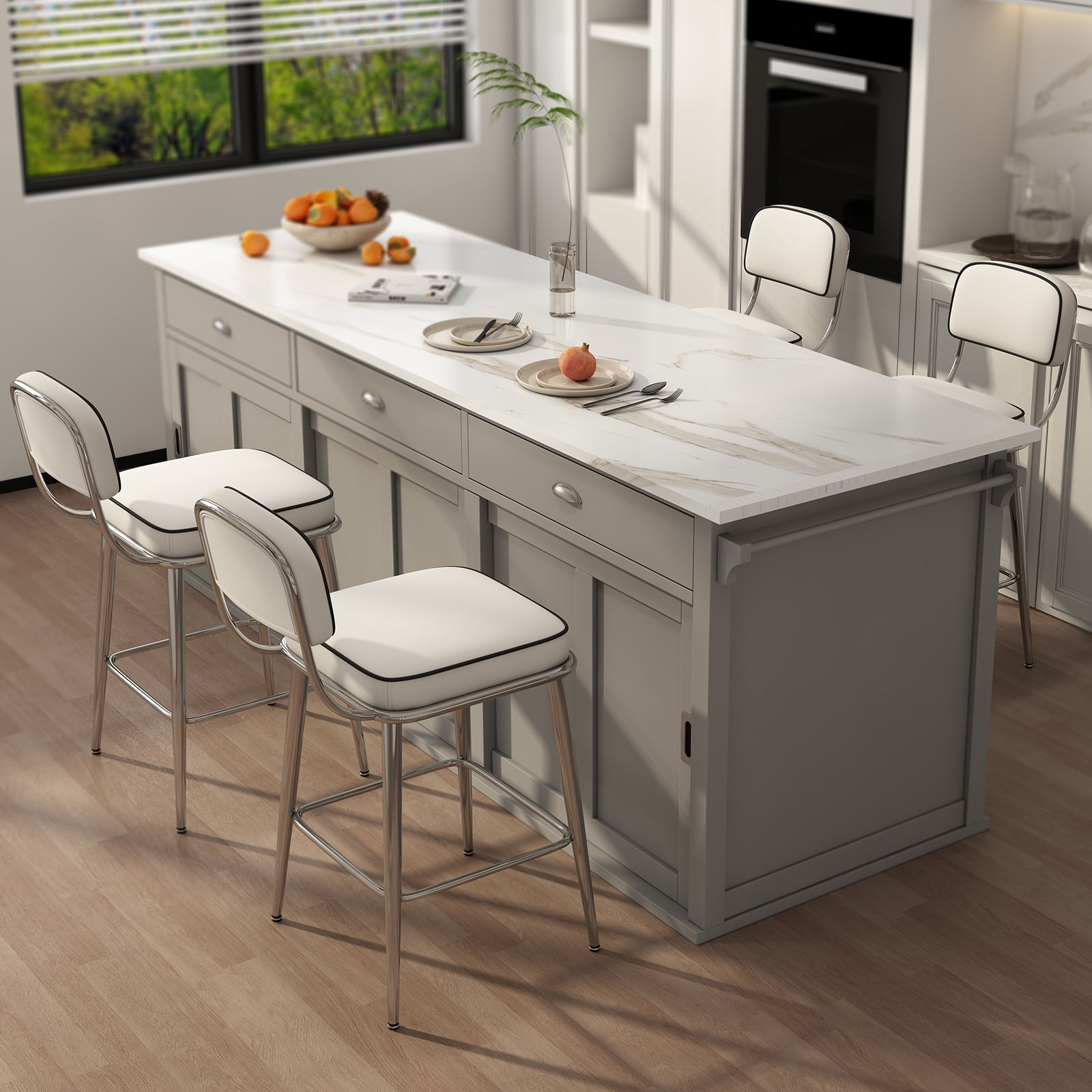 Solfway 26" Counter Bar Stools, Metal Frame Bar Chairs with Lumbar ...