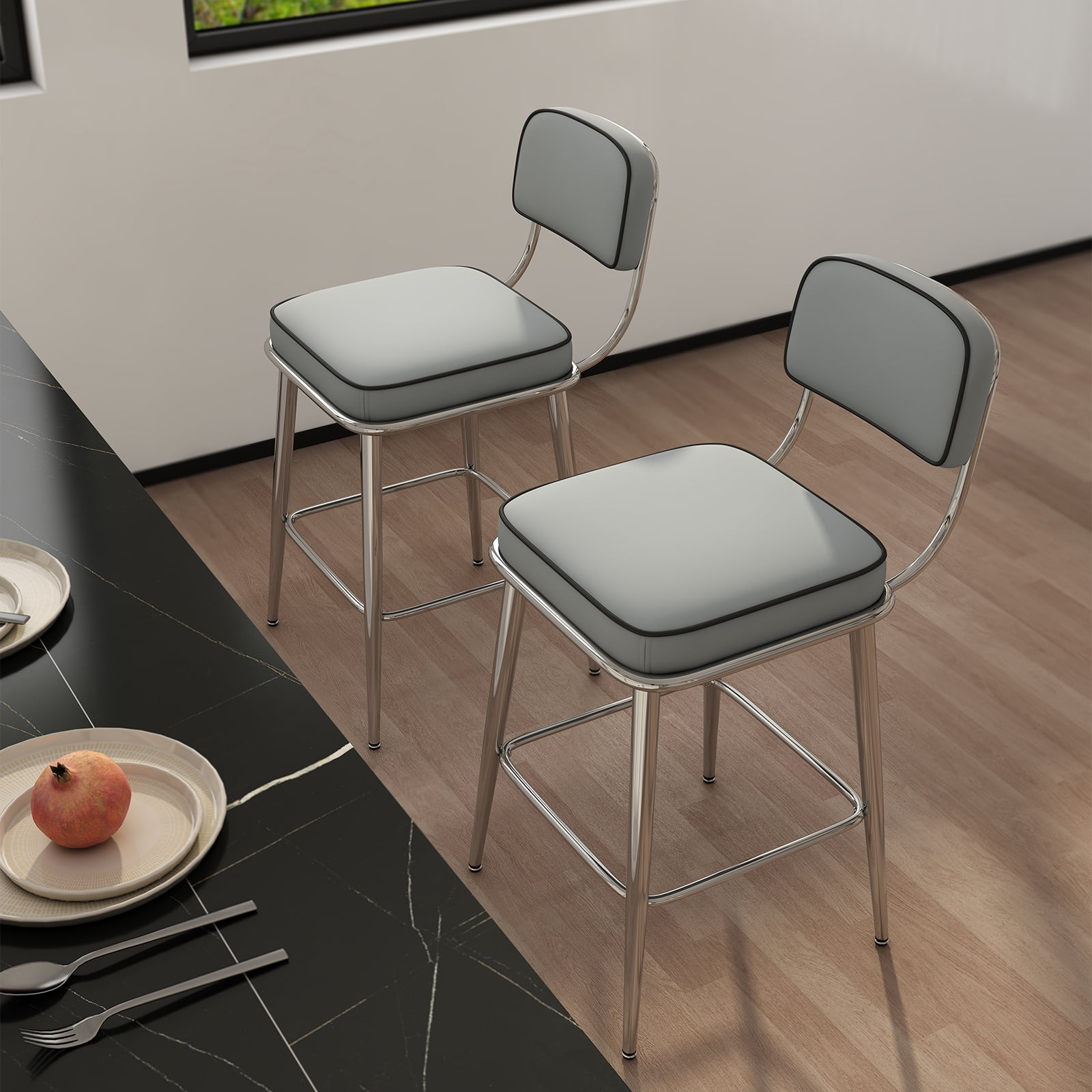 Solfway 26" Counter Bar Stools, Metal Frame Bar Chairs with Lumbar ...