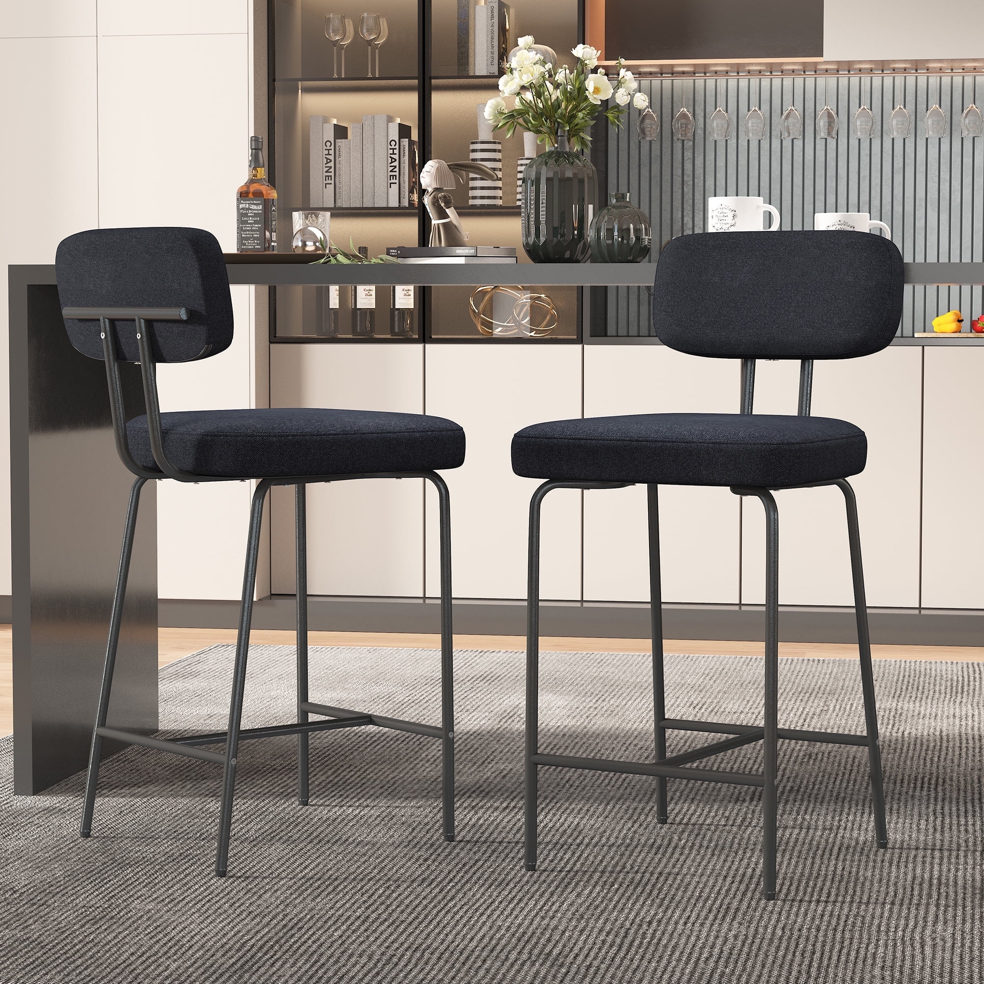 Solfway 27" Counter Height Bar Stools Set of 2, Low Back Fabric Bar ...