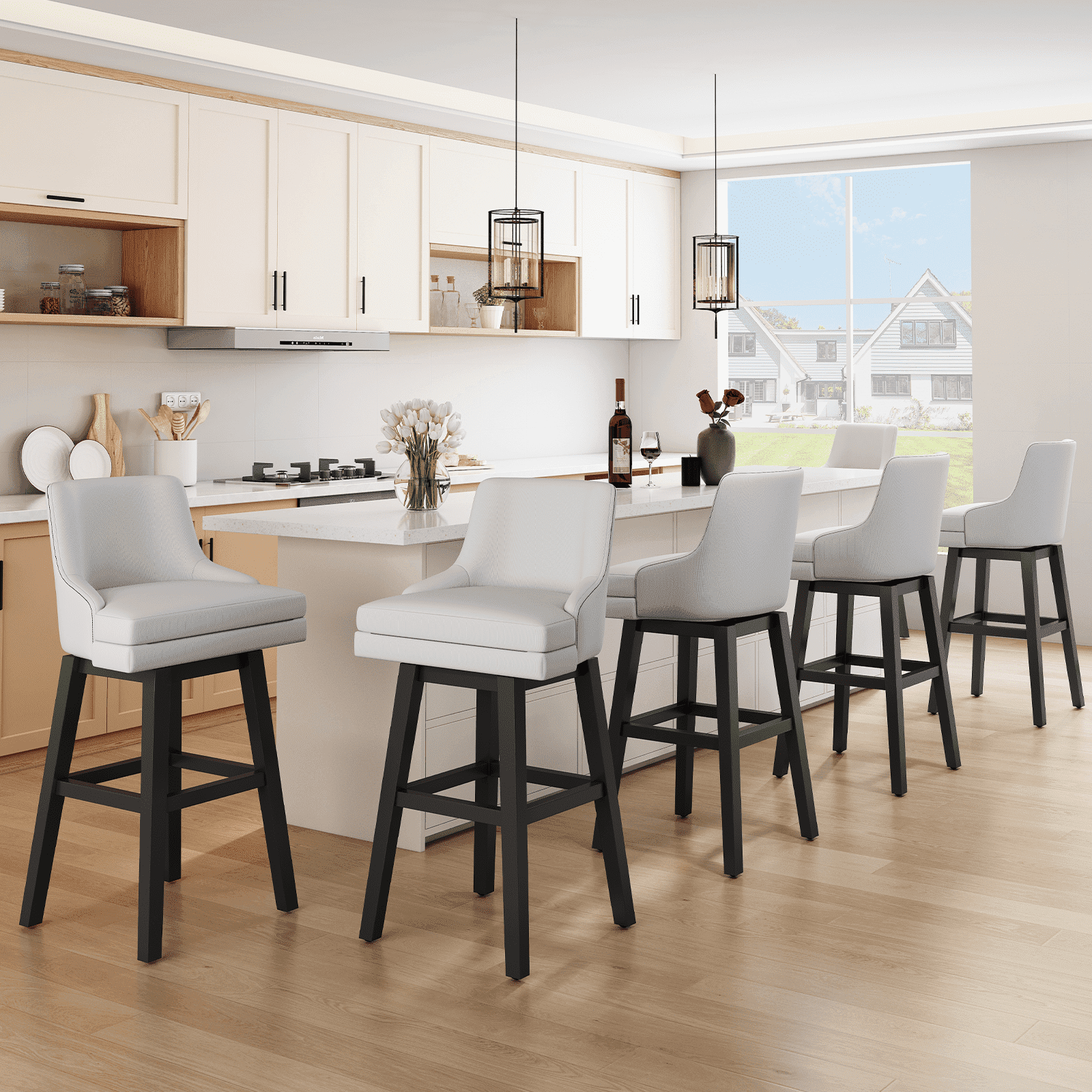 Genpo Bar Stools Set of 6, 26" H Upholstered Barstools with Backs ...