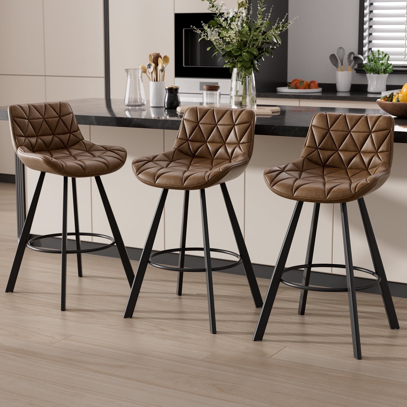 Solfway Bar Stools Set of 3, 26" Kitchen Counter Height Bar Stools with ...