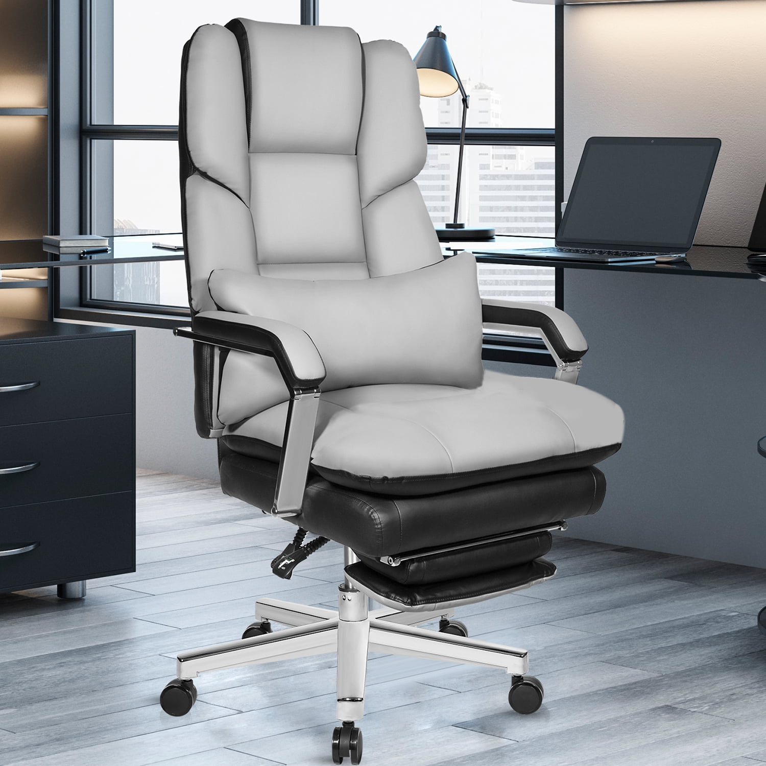 Solfway Big and Tall Office Chair, PU Leather Reclining Office Chair ...