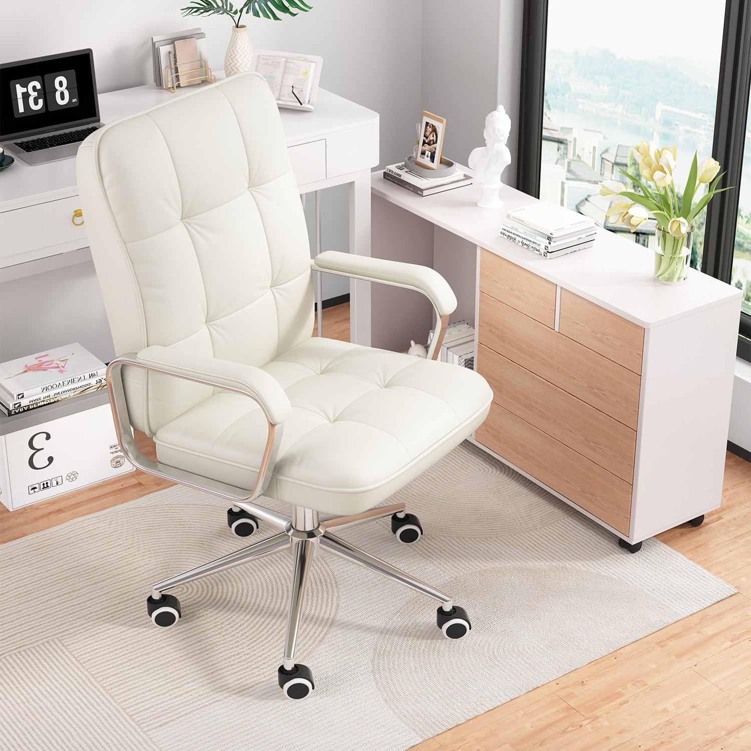 Solfway Home Office Desk Chair, Comfy Desk Chair with Metal Frame ...