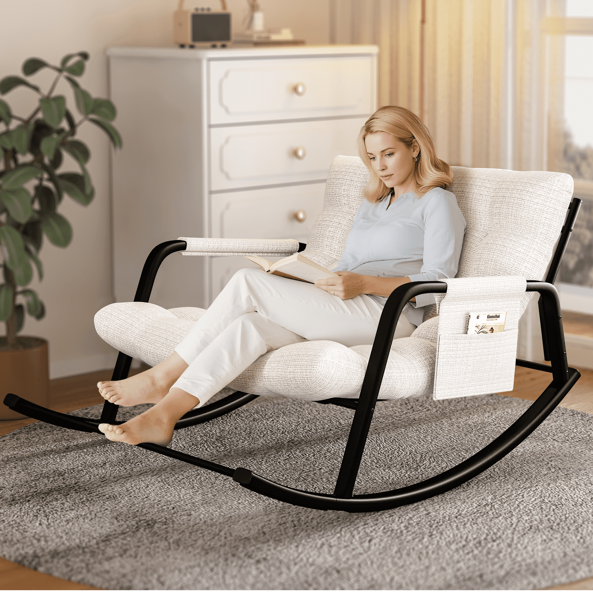 Solfway Patio Rocking Chair 400 lbs, Comfy Rocker Chair for Living Room ...