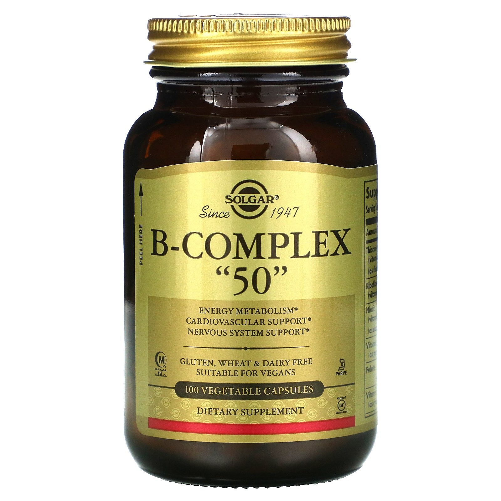 "Solgar B-Complex Vitamin ""50"" Vegetable Capsules (100 Count ...