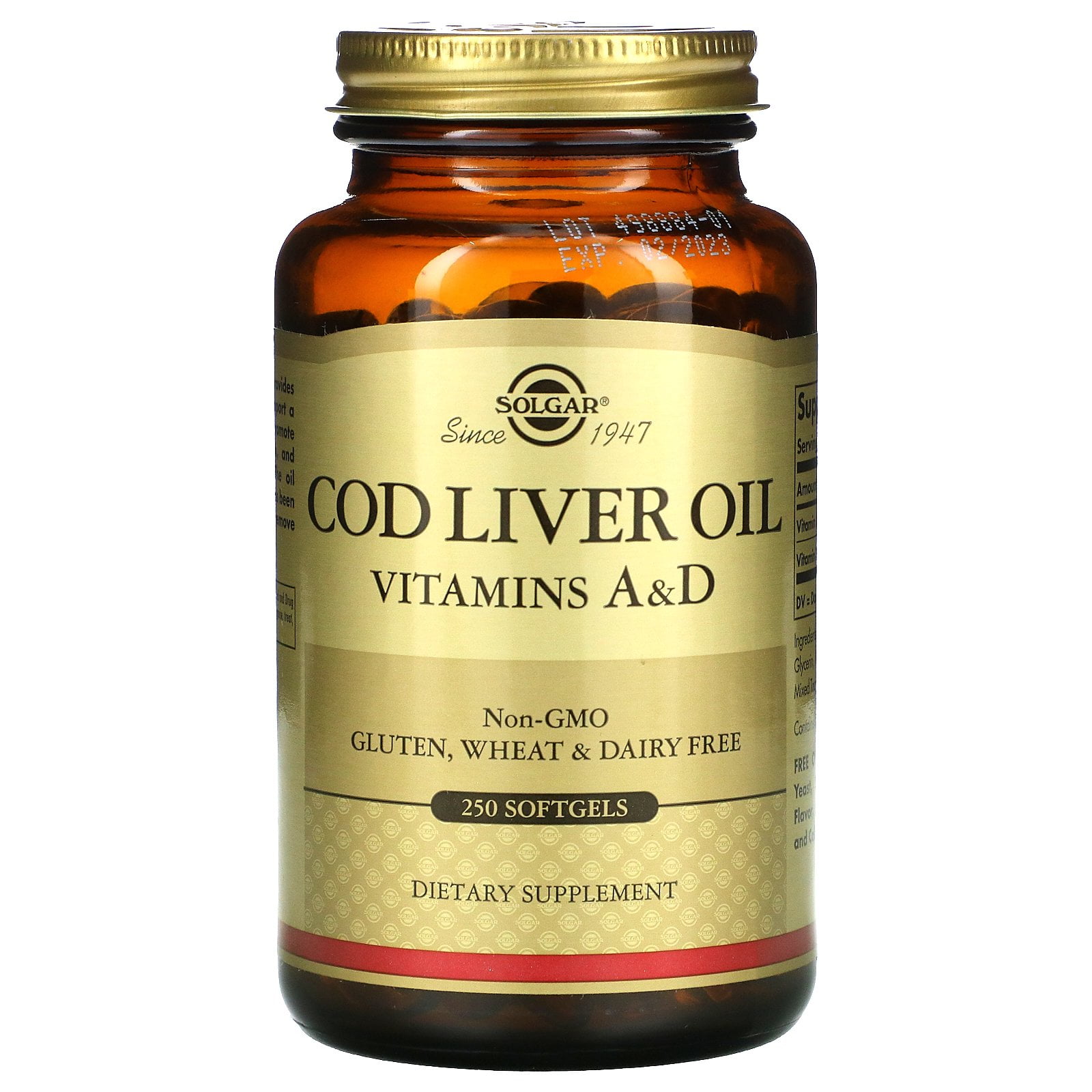 Solgar Cod Liver Oil (Vitamin A & D Supplement) 250 Softgels - Walmart.com
