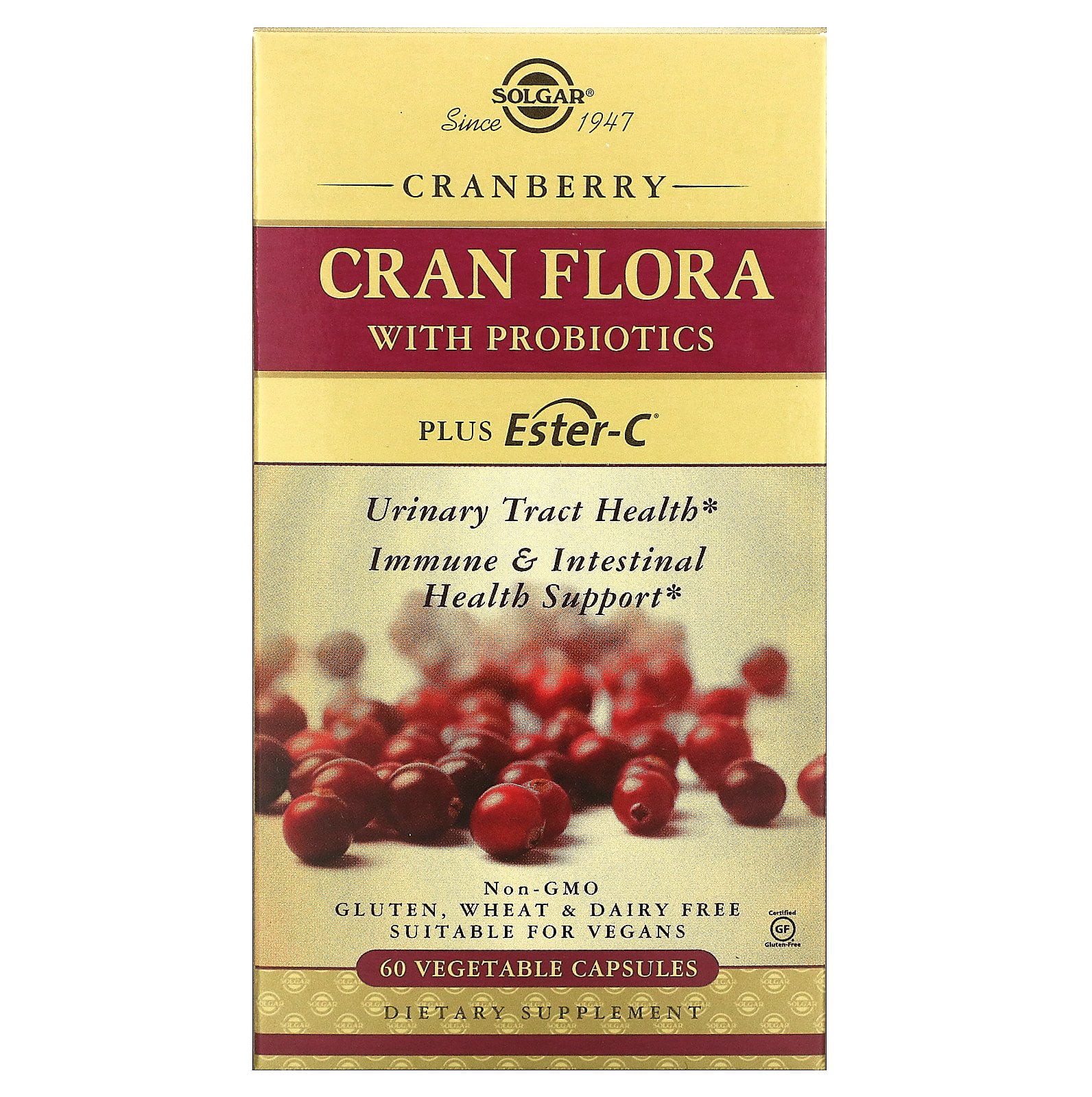 Solgar Cran Flora with Probiotics Plus Ester-C Vegetable Capsules, 60 ...