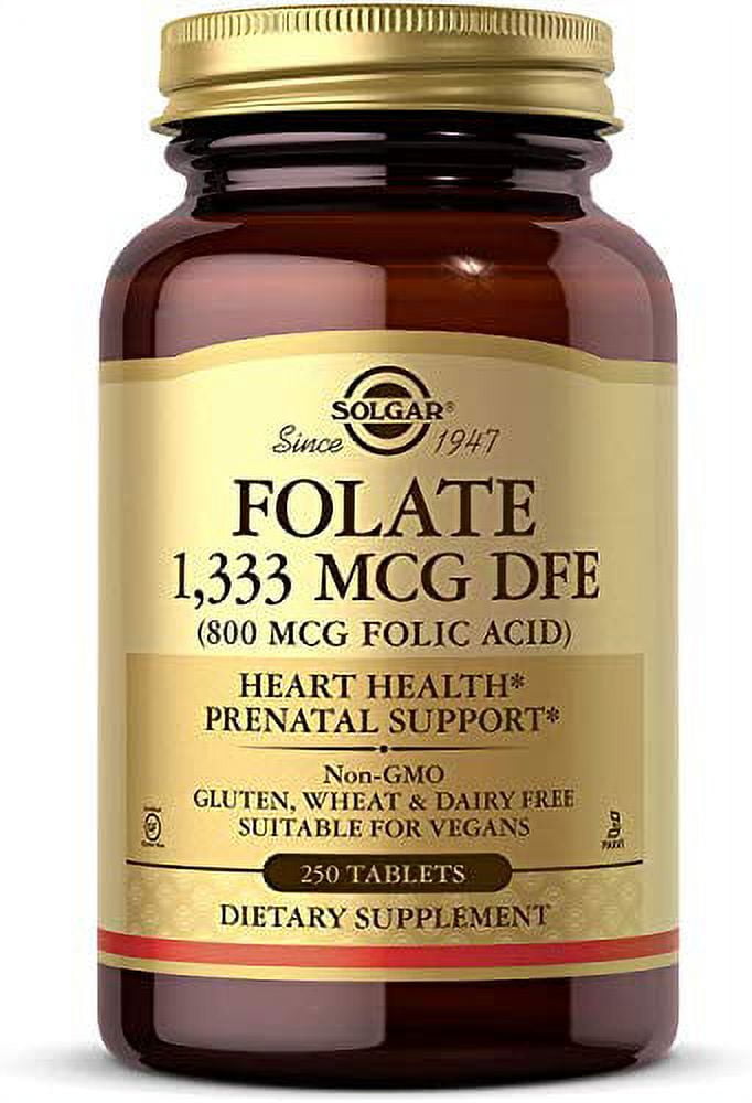 Solgar Folate 1,333 MCG Dietary Folate Equivalent (800 mcg Folic Acid ...