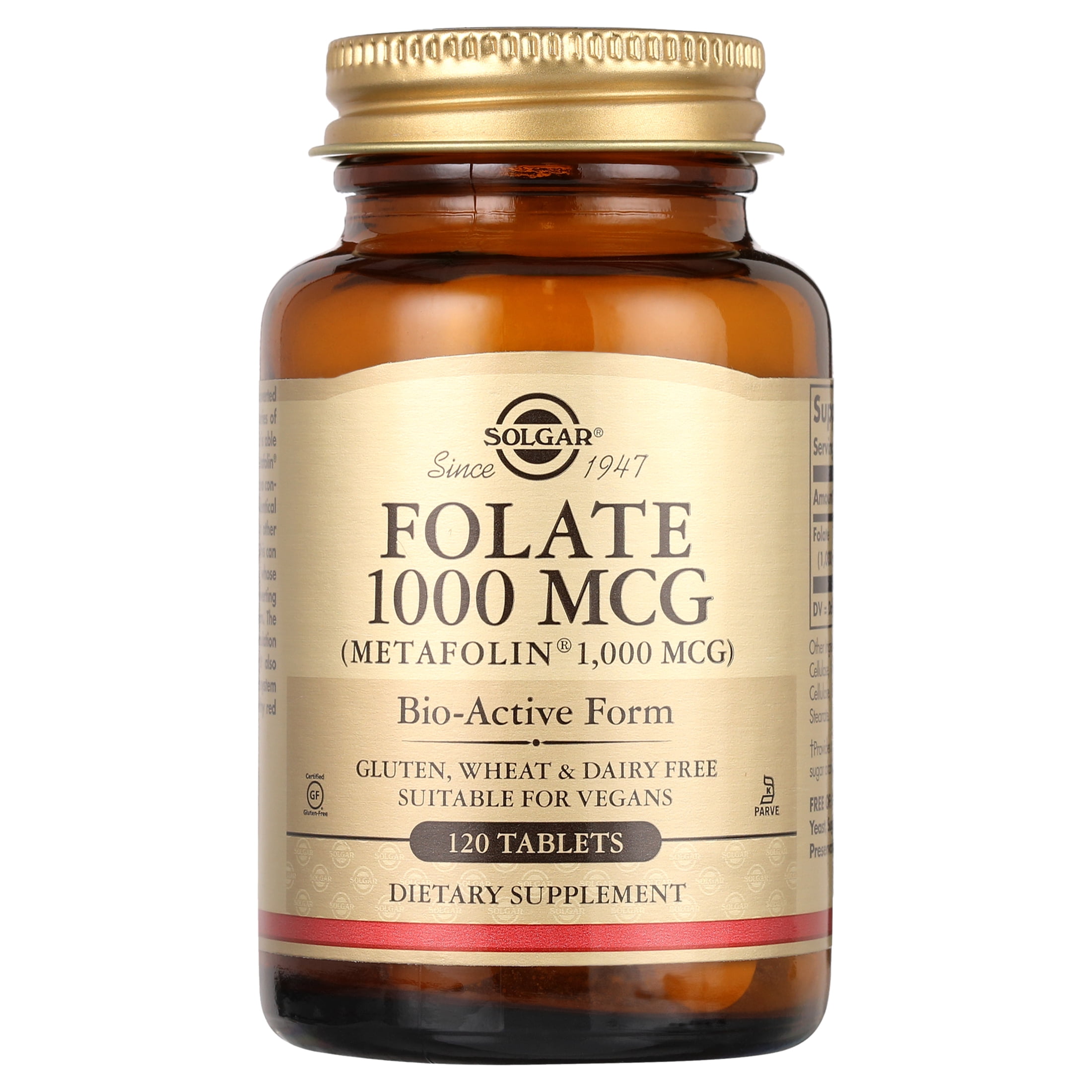 Solgar Folate 1000 mcg Supplements, Metafolin Acid Tablets, 120 Ct - Walmart.com