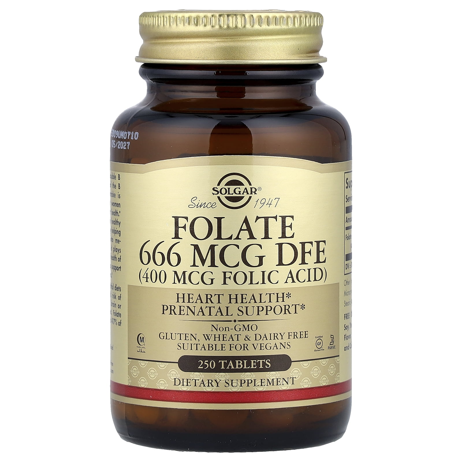 Solgar Folate 666 mcg Dfe (400 mcg Folic Acid) 250 Tabs - Walmart.com
