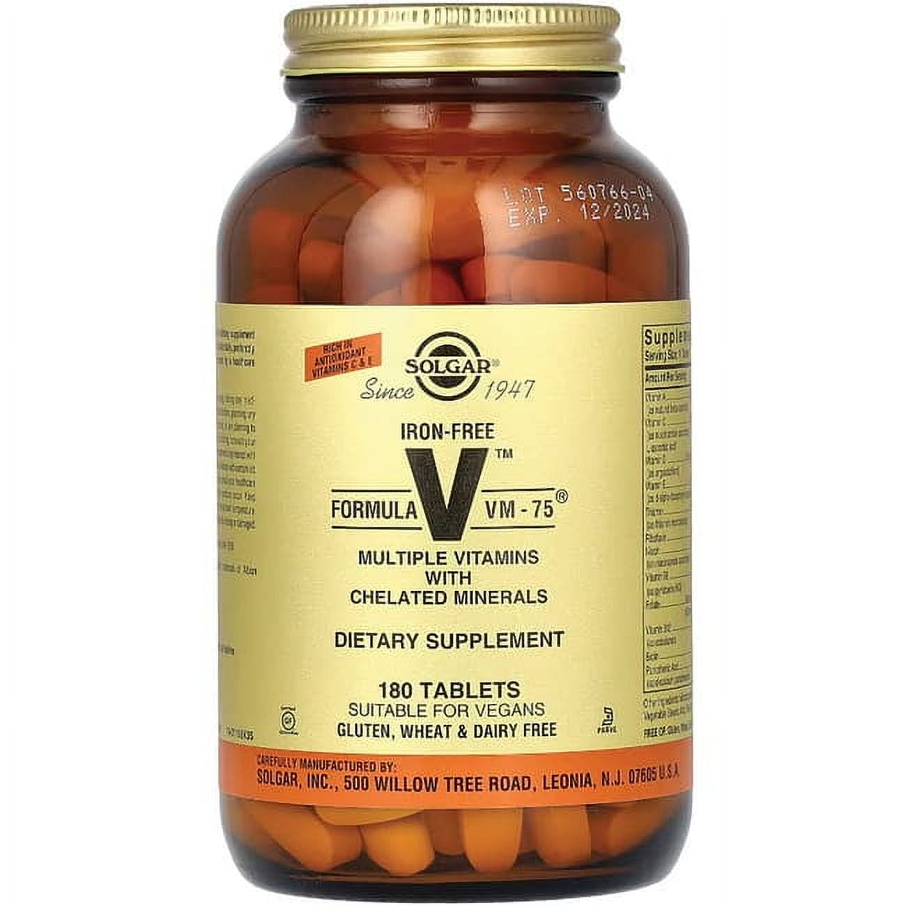Solgar Formula VM-75 Iron-Free 180 Tablets - Walmart.com