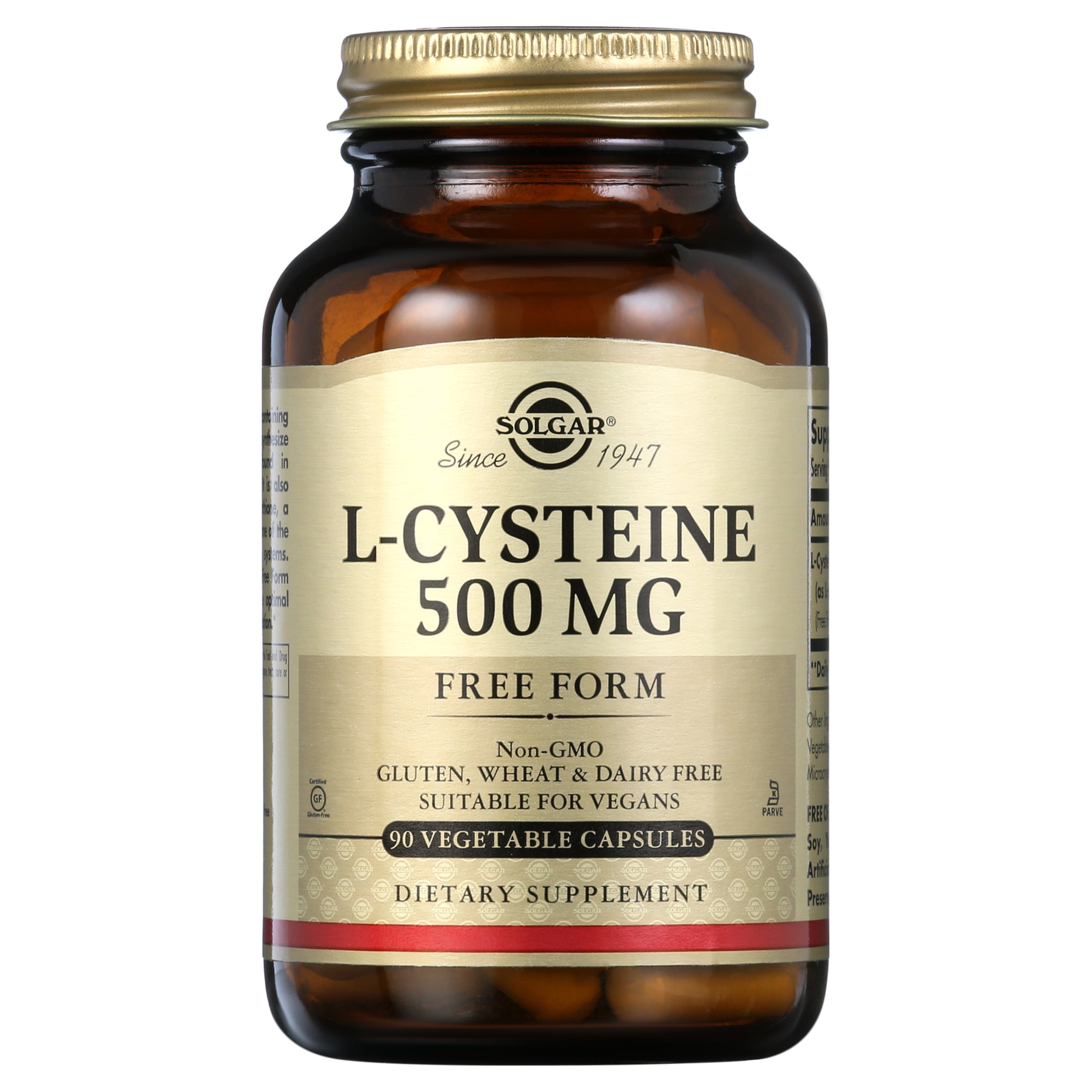 Solgar L-Cysteine 500mg, Glutathione Precursor, 90 Vegetarian Capsules ...