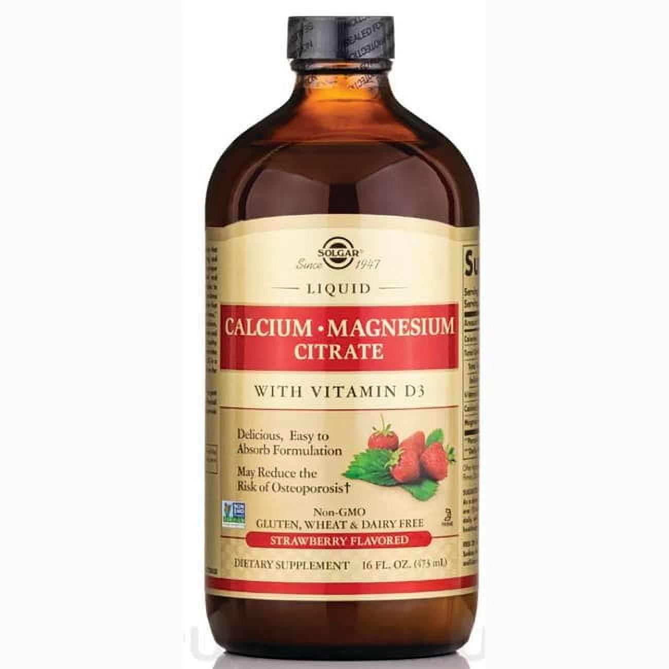 Solgar Liquid Calcium Magnesium Citrate with Vitamin D3 - Strawberry ...