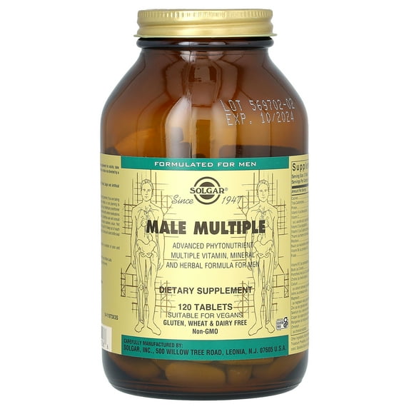 Solgar Male Multiple Advanced Formula Tablets - Zinc, Selenium, Saw ...