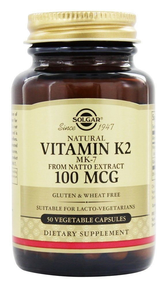Solgar Natural Vitamin K2 MK7 From Natto Extract 100 mcg, 50 Vegetarian ...