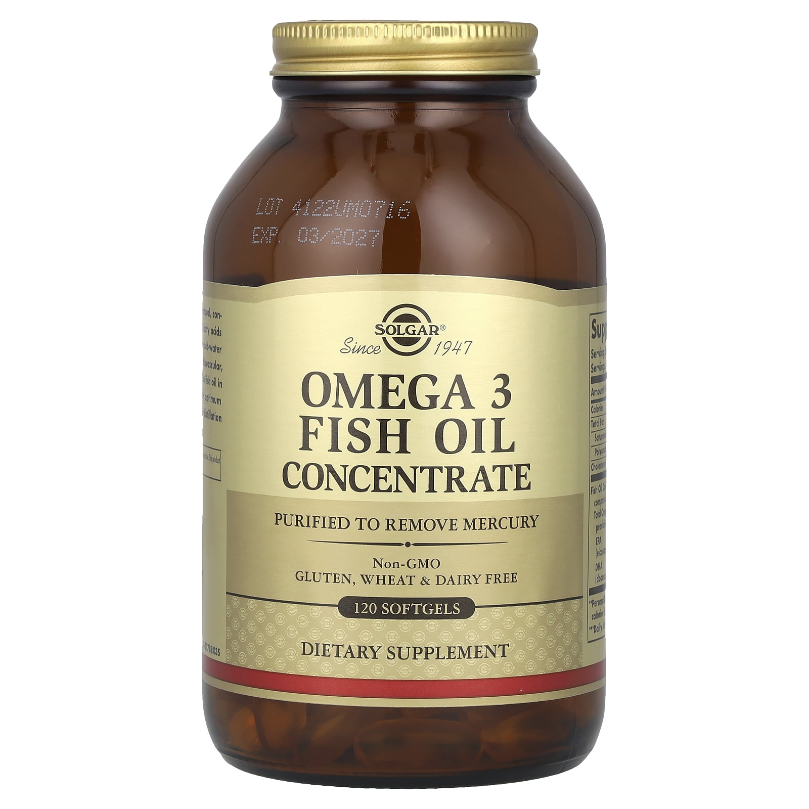 Solgar Omega-3 Fish Oil Supplement, Concentrated, Mercury-Free, 120ct ...