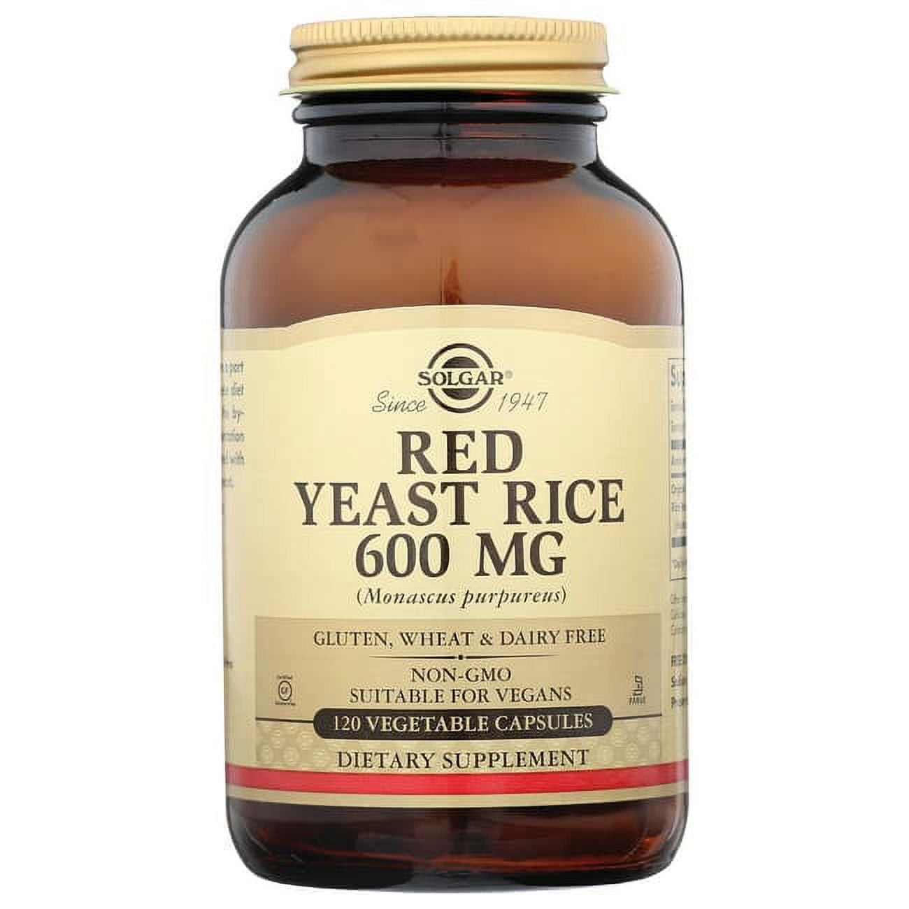Solgar Red Yeast Rice 600mg Vegetable Capsules, 120 Ct, 1 Pack ...