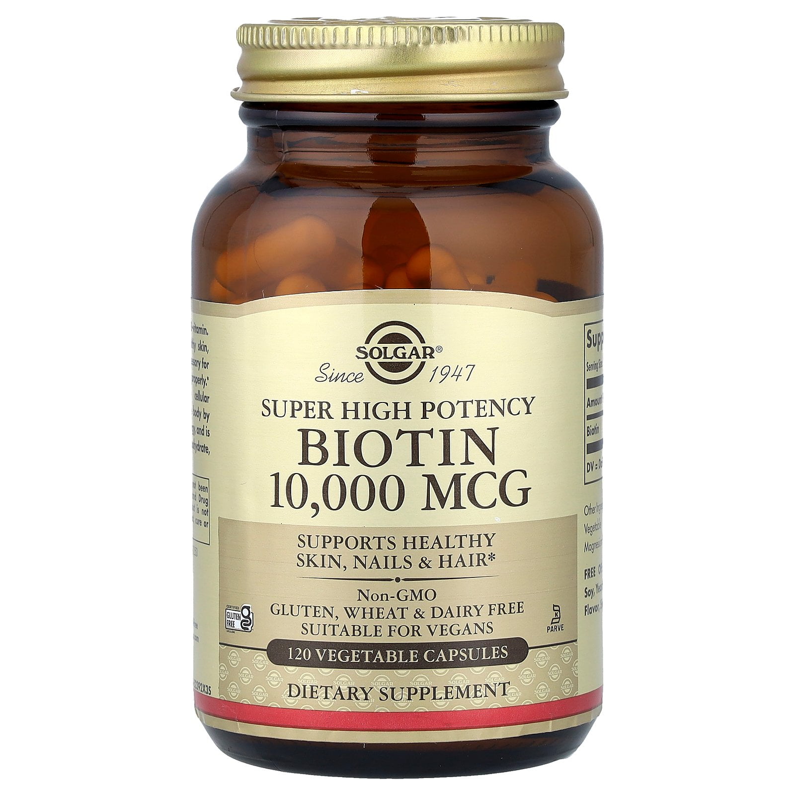 Solgar Biotin 10,000 mcg Supports Hair, Skin, Nails and Energy, 120 Veg ...