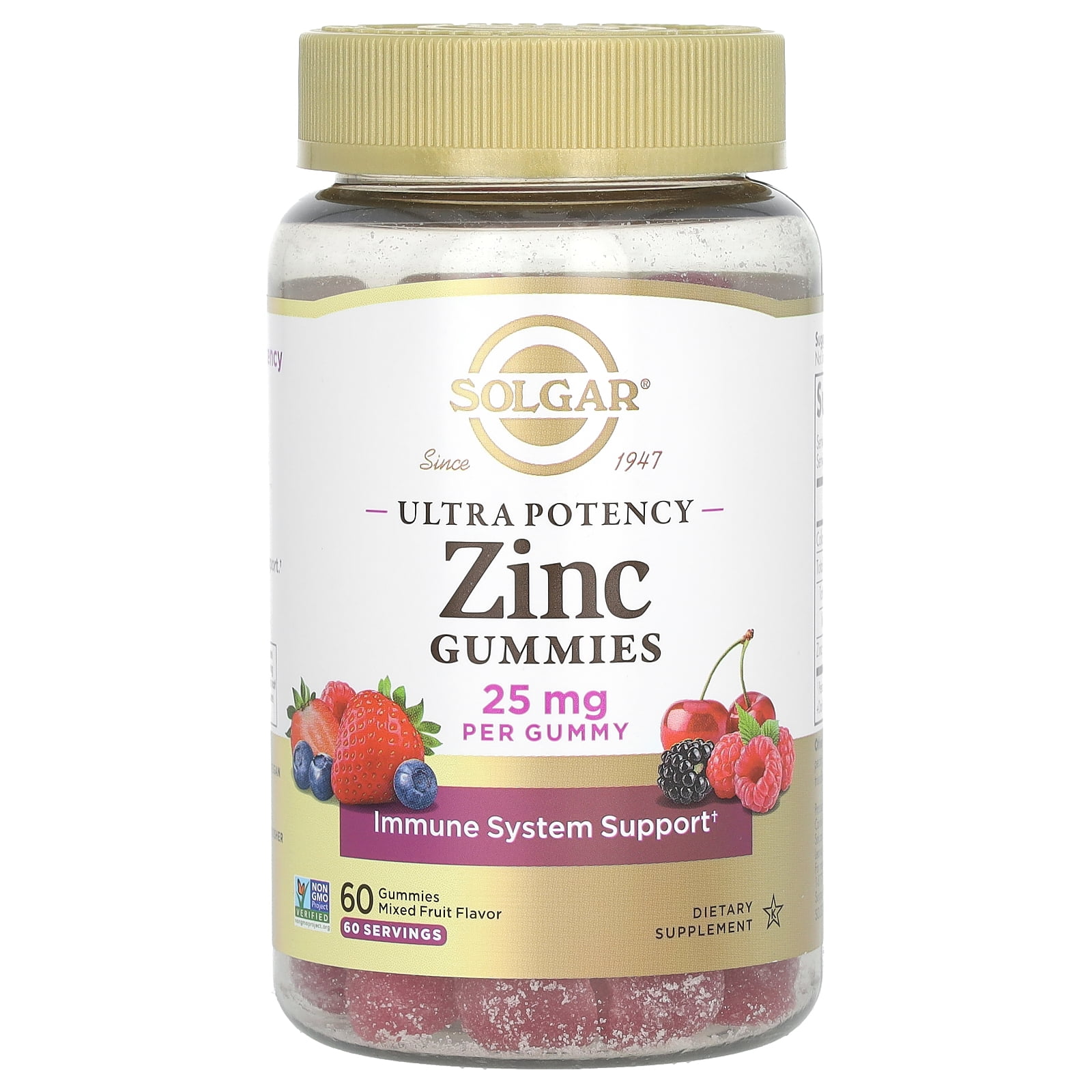 Solgar Ultra Potency Zinc Gummies, 25 mg, Immune System Support, Mixed ...