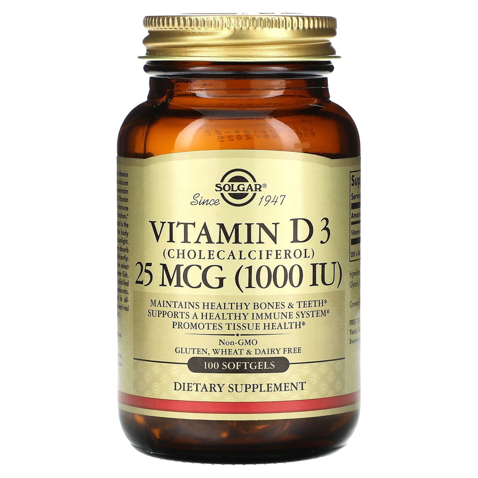 Solgar Vitamin D3 (Cholecalciferol) 25 mCG (1000 IU) Softgels 1 ea ...