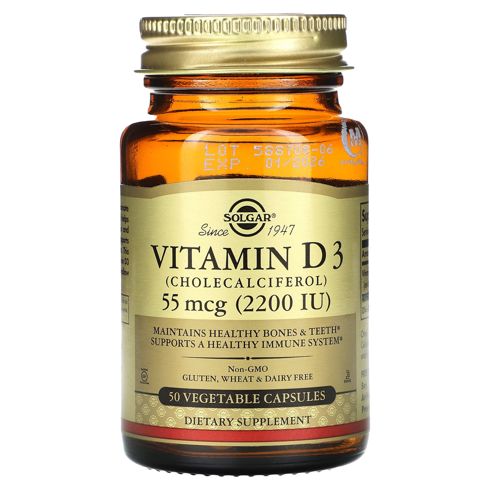 Solgar - Vitamin D3 Cholecalciferol 2200 IU - 50 Vegetarian Capsules - Walmart.com