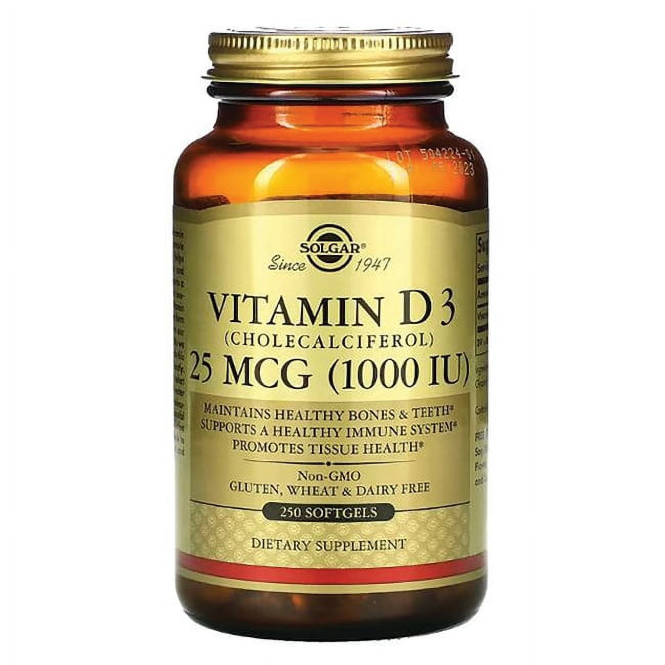 Solgar Vitamin D3 (Cholecalciferol) 25 mcg (1,000 Iu) 250 Sgels ...