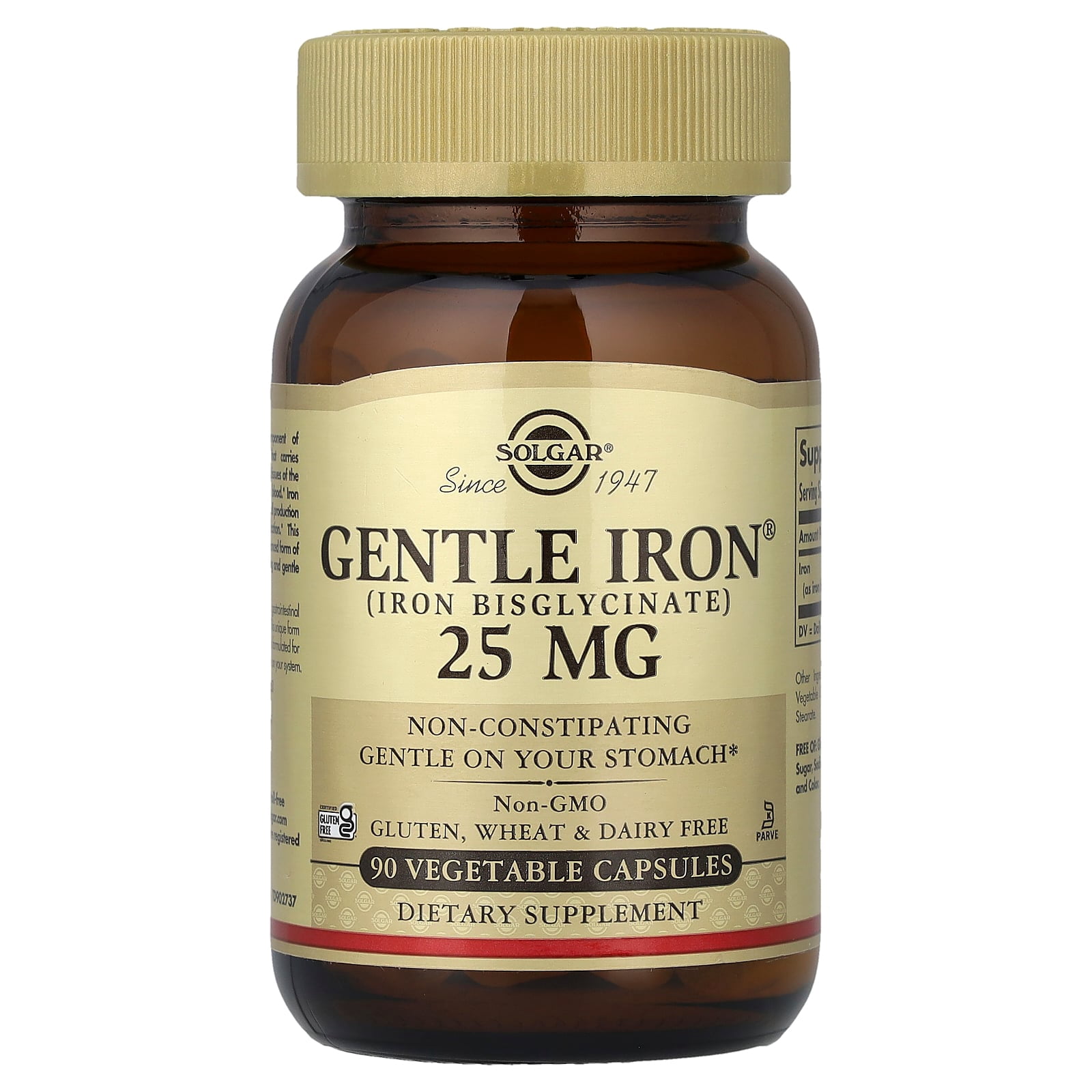 Solgar Gentle Iron 25mg - 90 Vegetable Capsules for Energy Support ...