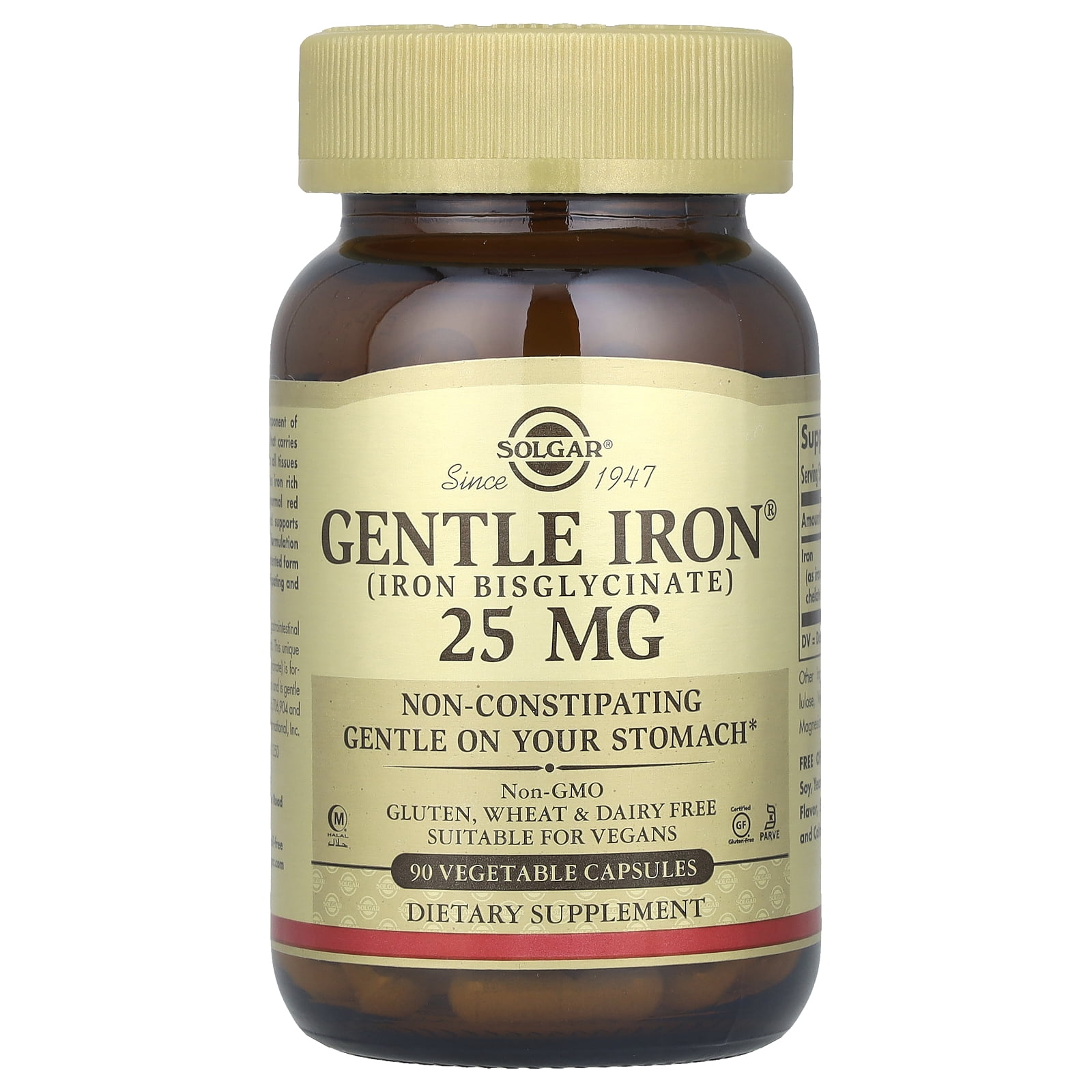 Solgar Gentle Iron 25mg - 90 Vegetable Capsules for Energy Support ...
