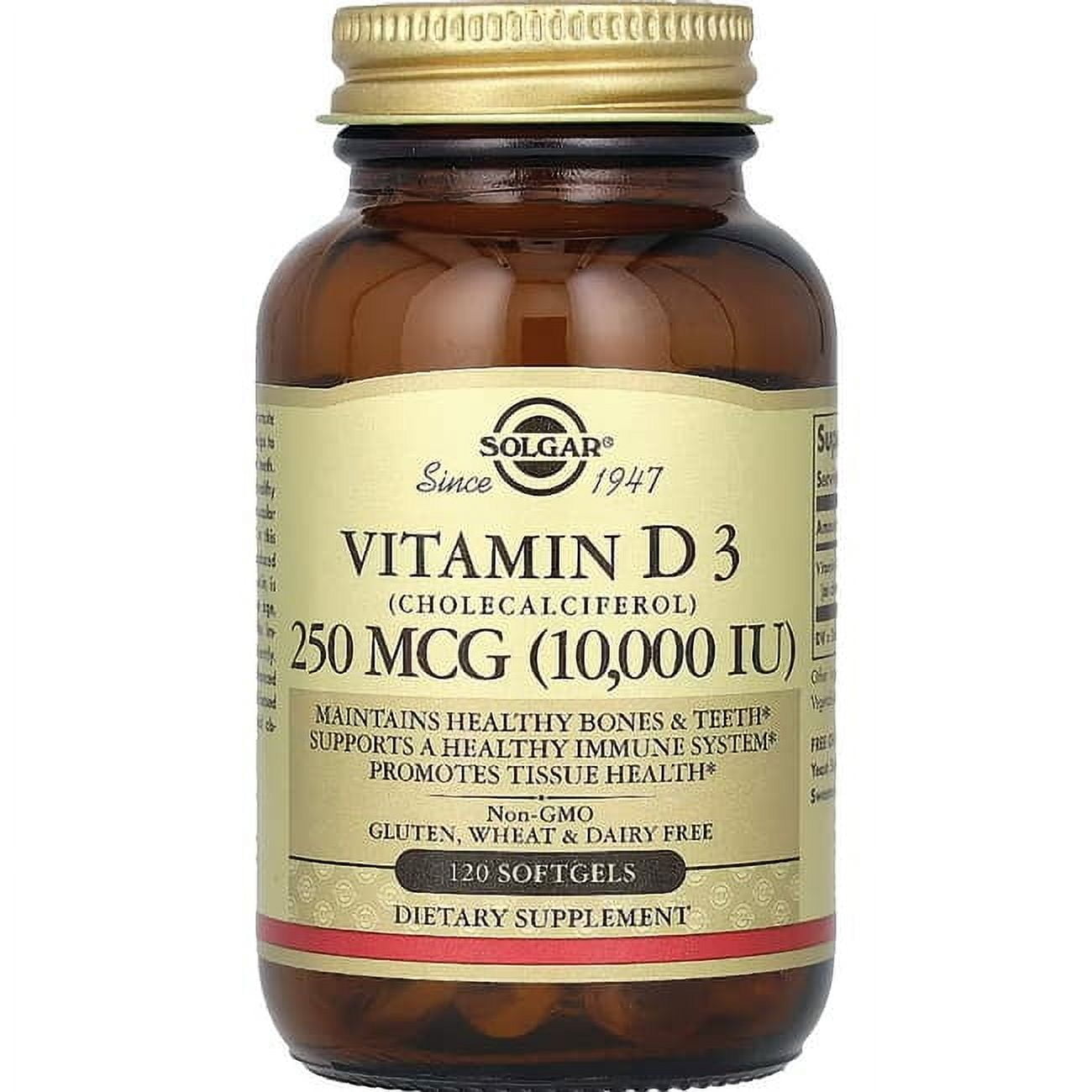 Solgar Vitamin D3 10,000 IU Softgels for Healthy Bones, Teeth, Immune ...