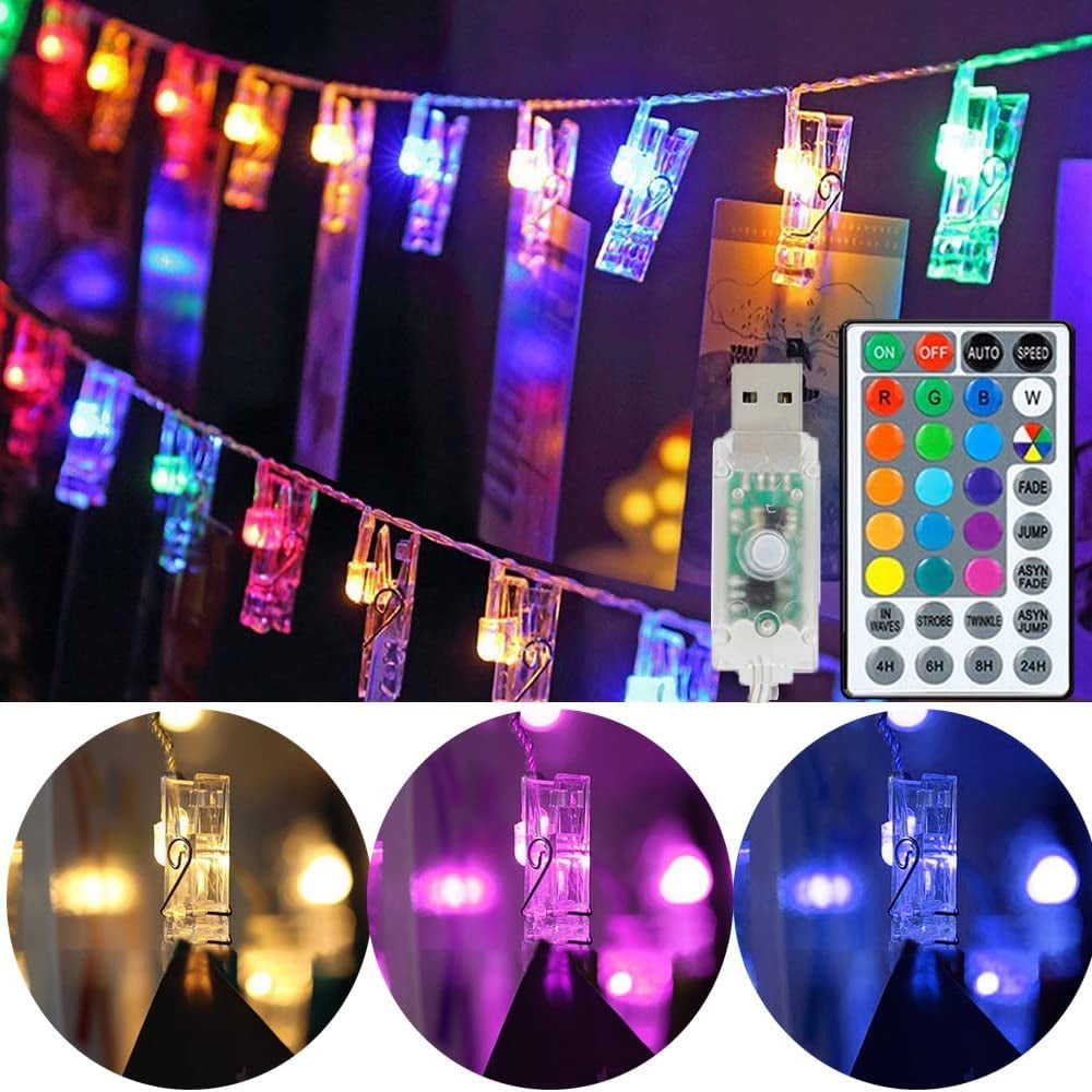Solhice 20ft LED Photo Clips String Lights, Color Changing Indoor ...