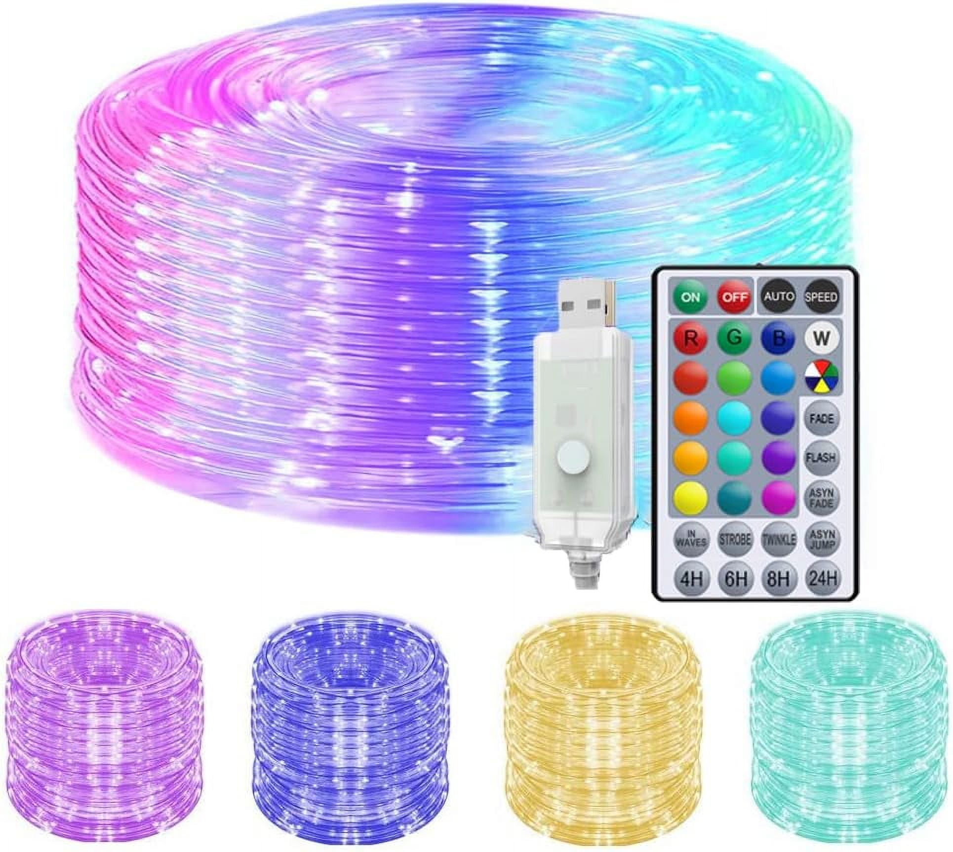 Solhice 40ft LED Rope Lights, USB Powered, RGB, Waterproof, Indoor ...
