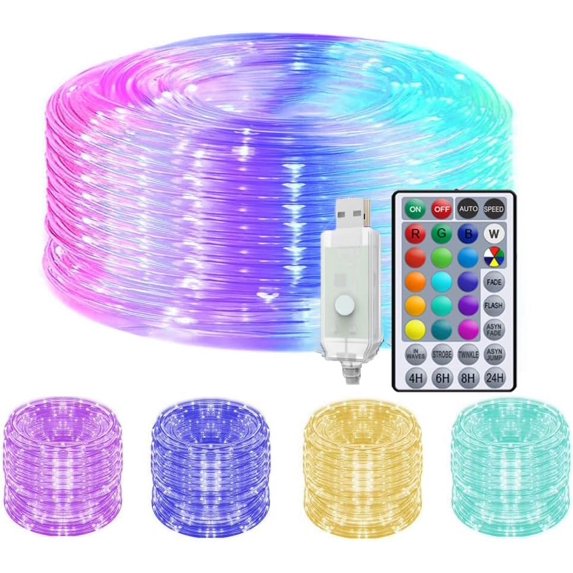 Solhice 40ft LED Rope Lights, USB Powered, RGB, Waterproof, Indoor ...