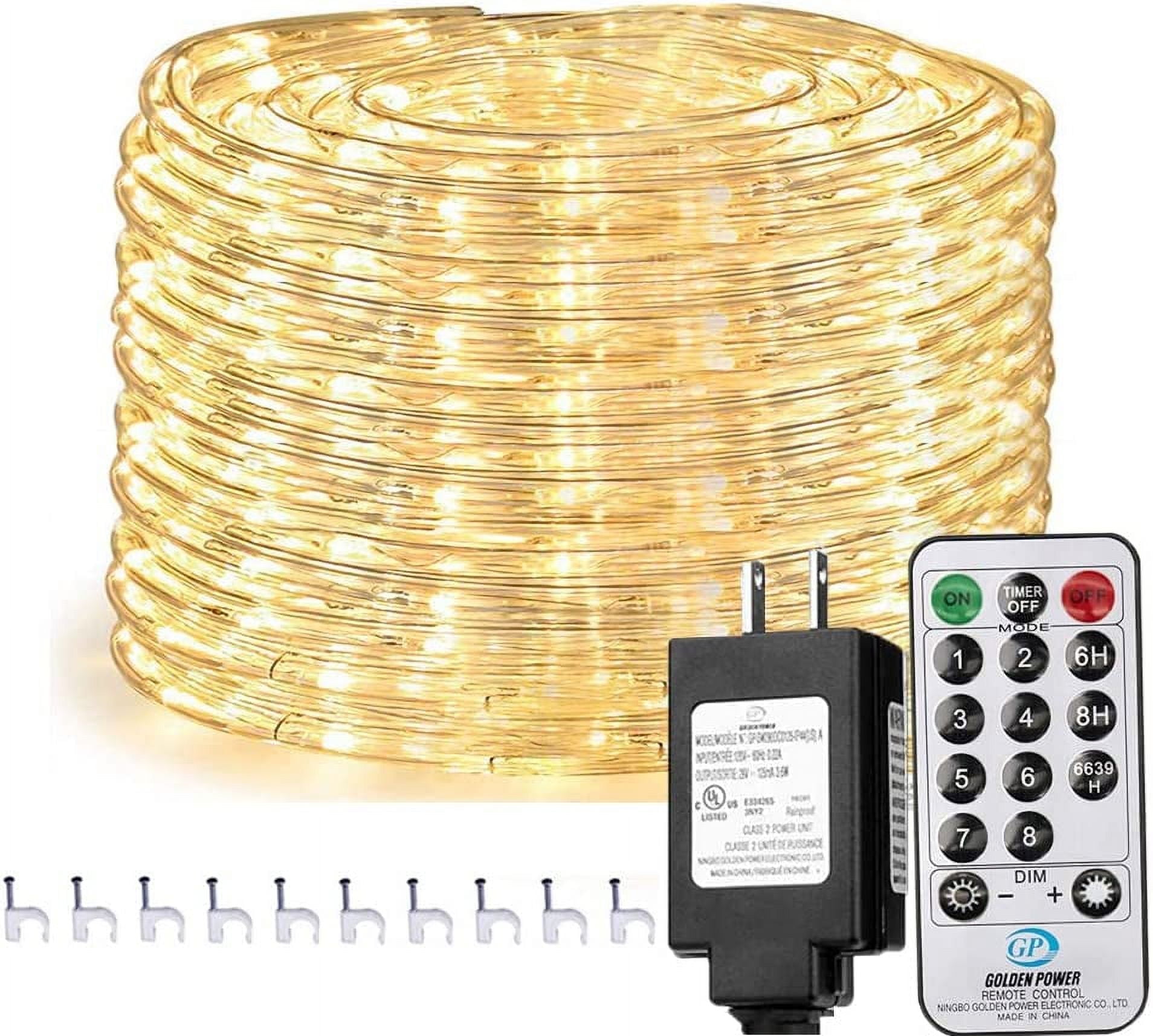 Solhice 75ft Dimmable LED Rope Lights, 280 LEDs, Waterproof, Warm White ...