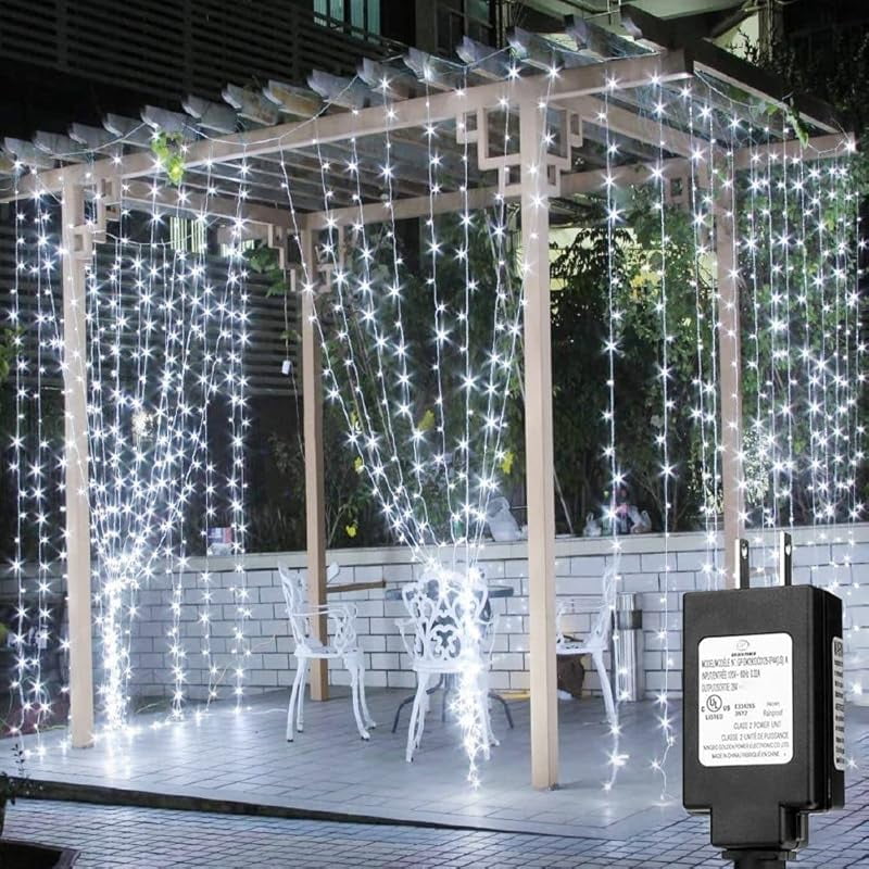Solhice LED Curtain Lights Outdoor 40ft x10ft, 800 LED Plug in Hanging ...
