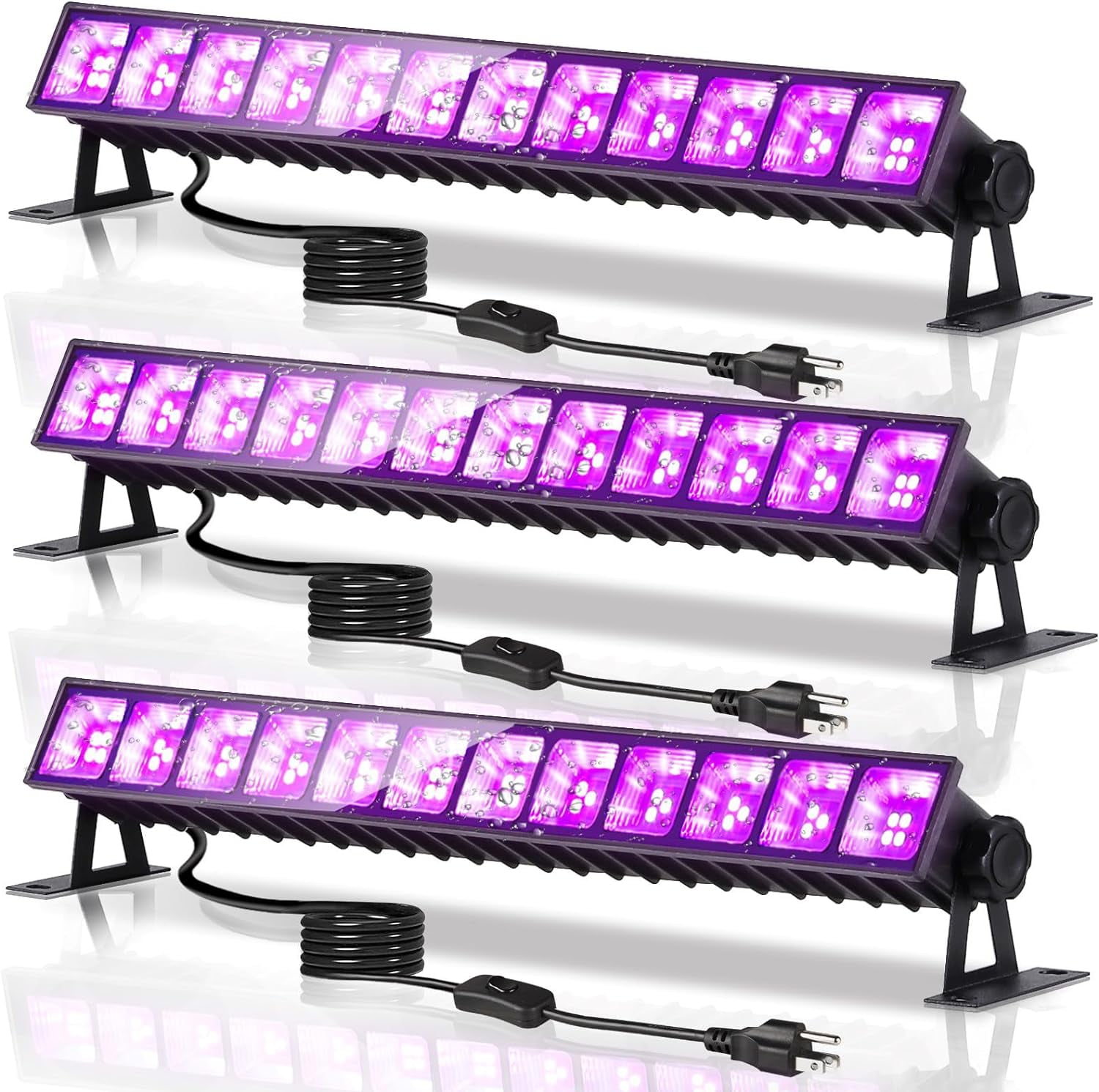 Solhice 36W LED Black Light Bar, 3-Pack with Switch, Plug & 5ft Cord ...