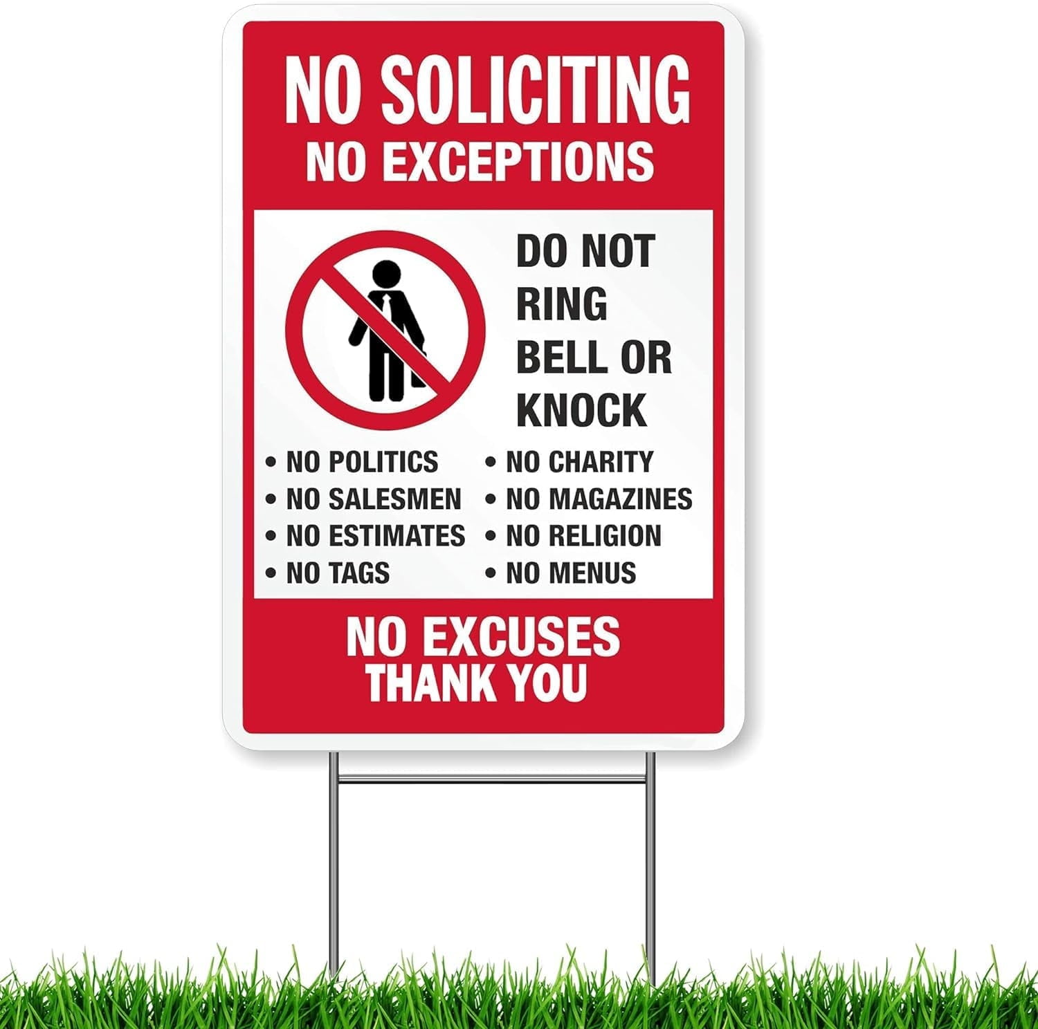 No Solicitation Sign, 18" x 9" with H Metal Stakes, Funny Decor for ...