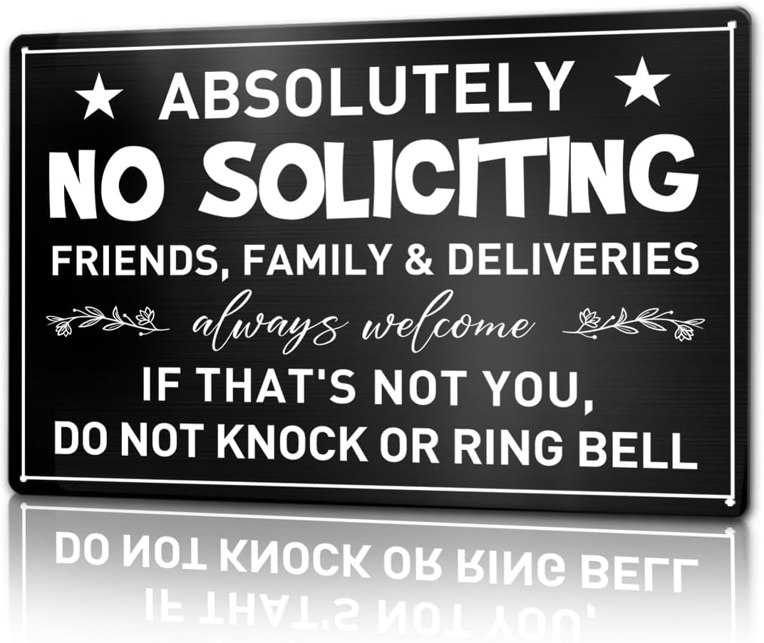 No Soliciting Metal Sign for House Front Door 12 X 8 Inches, Friends ...