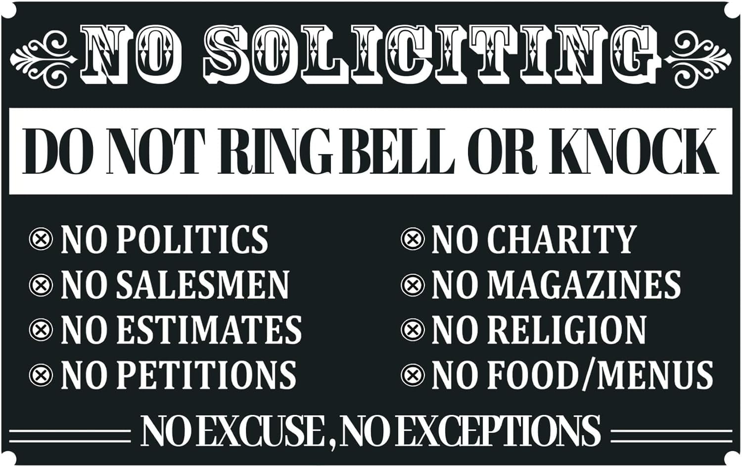 No Soliciting Sign for House, Metal Do Not Ring Bell Sign, No ...