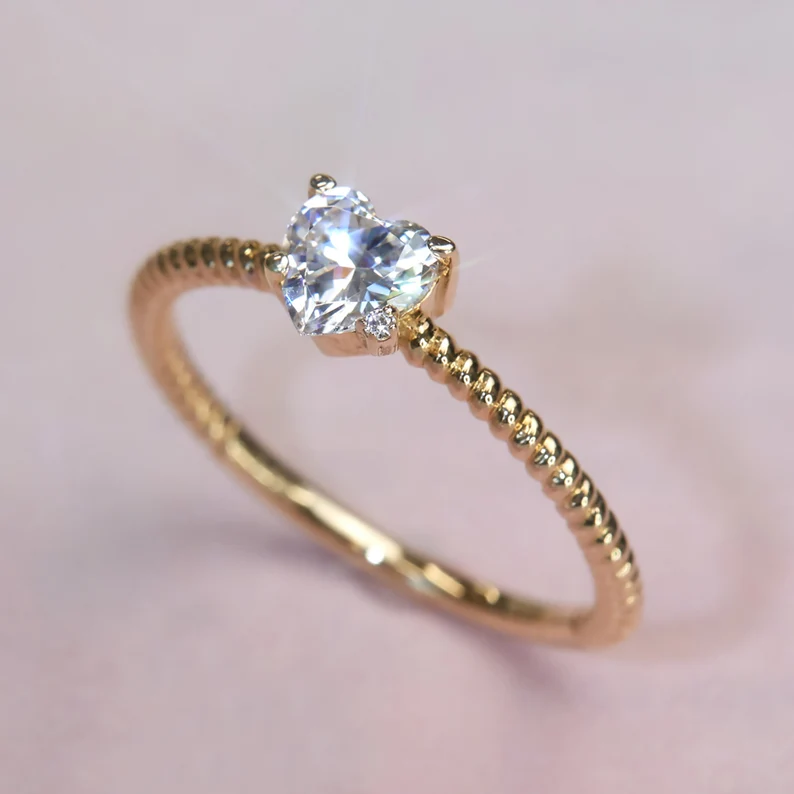 Solid 1 CT Heart Cut Engagement Ring 14K White Gold Brilliance ...