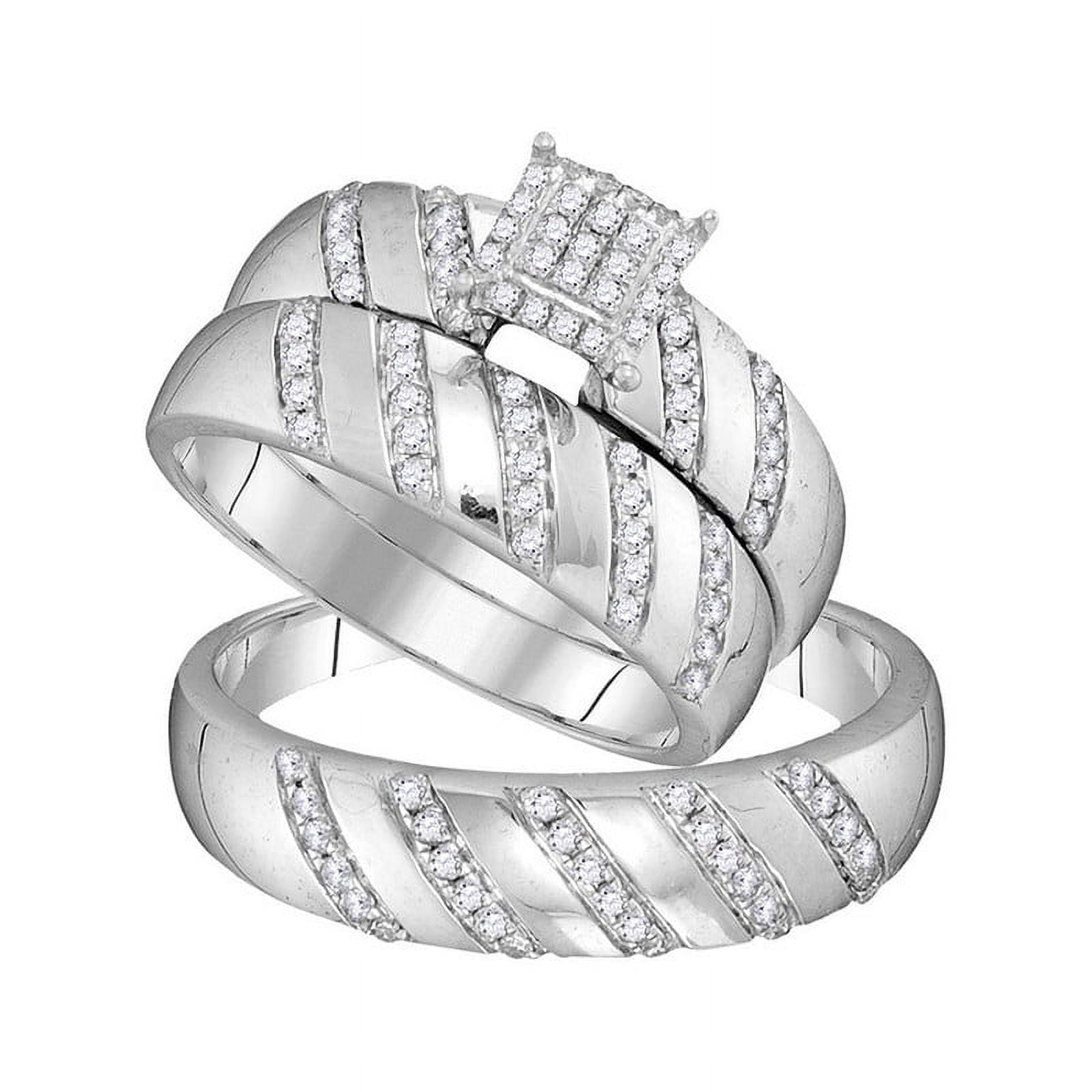 Solid 10K White Gold His and Hers Trio Three Rings Set Real Natural ...