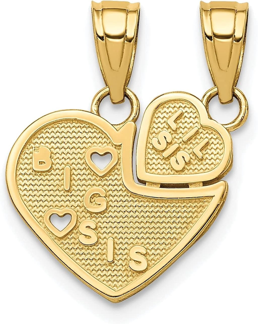 Solid 10K Yellow Gold BIG SIS, Lil SIS Break-Apart Heart Charm - 18mm ...