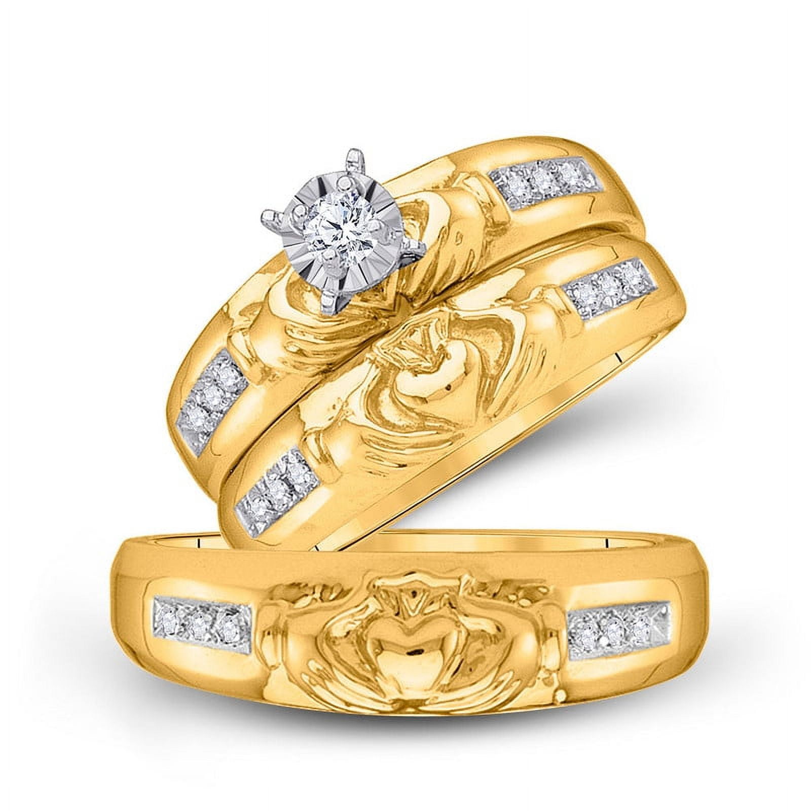 Solid 10K Yellow Gold His and Hers Diamond Trio Three Rings Set Irish ...