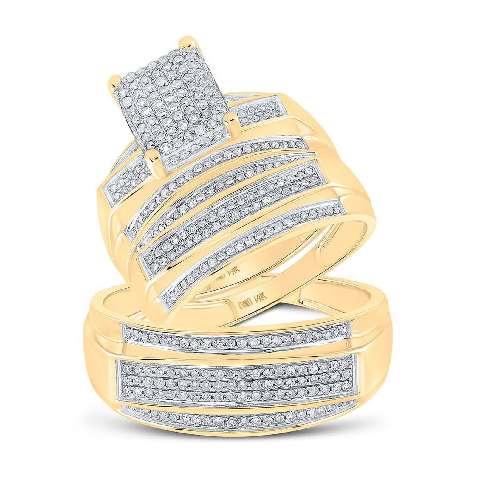 Solid 10K Yellow Gold His and Hers Real Natural Diamond Trio Three ...