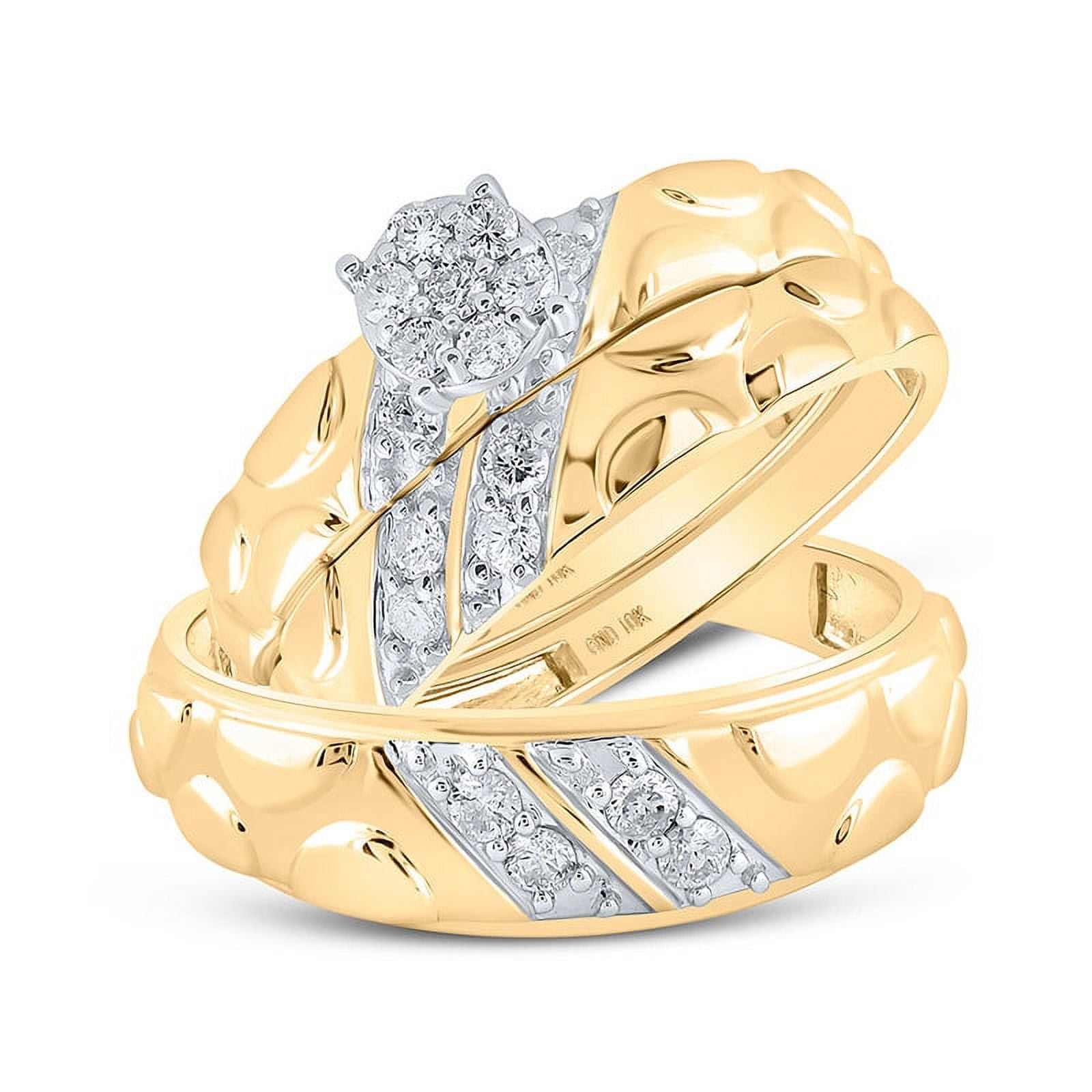 Solid 10K Yellow Gold His and Hers Trio Three Rings Set Real Natural ...