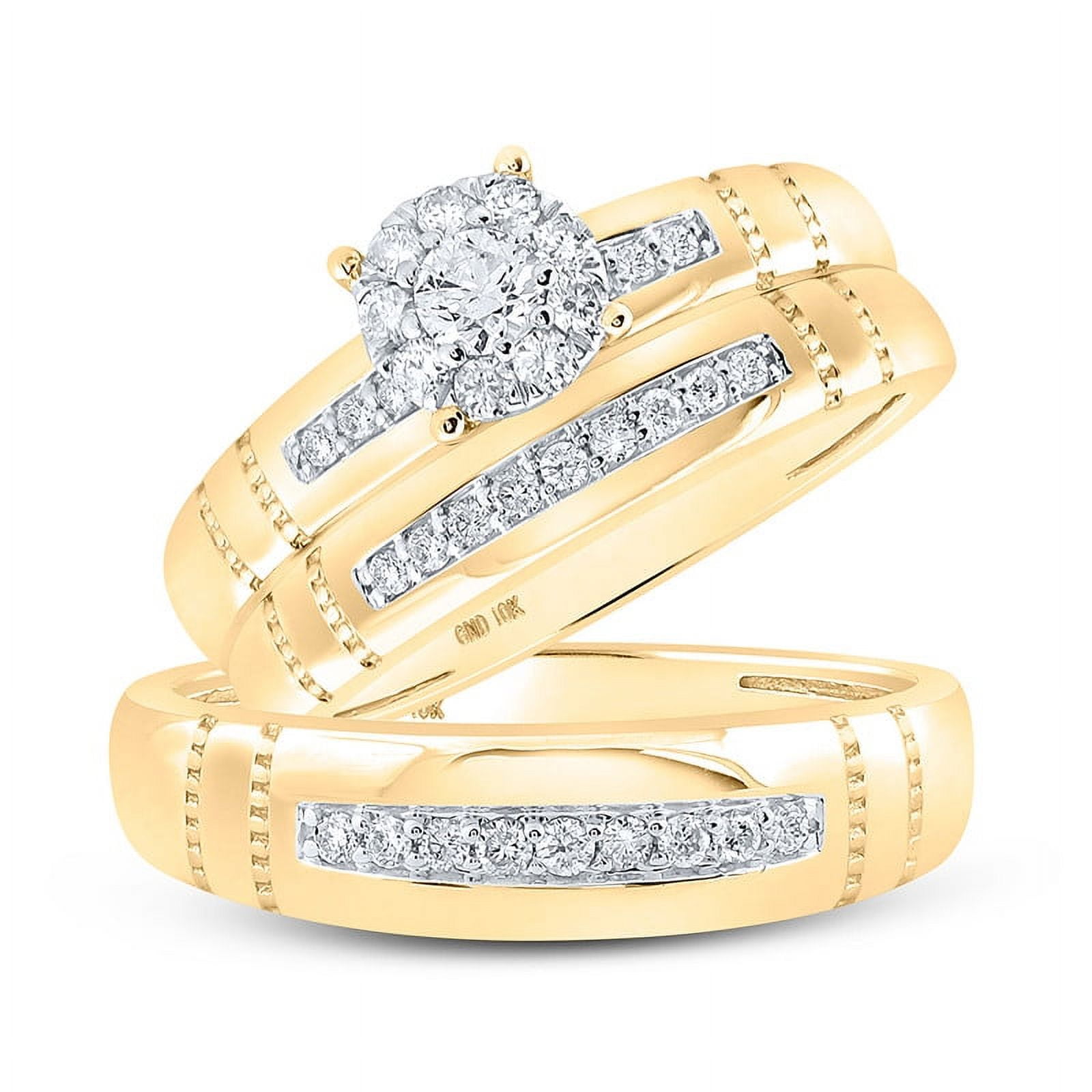 Solid 10K Yellow Gold His and Hers Trio Three Rings Set Real Natural ...