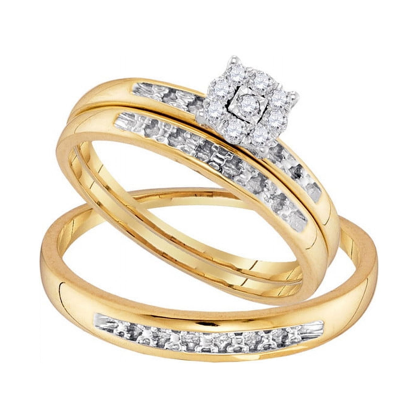 Solid 10K Yellow Gold His and Hers Trio Three Rings Set Real Natural ...