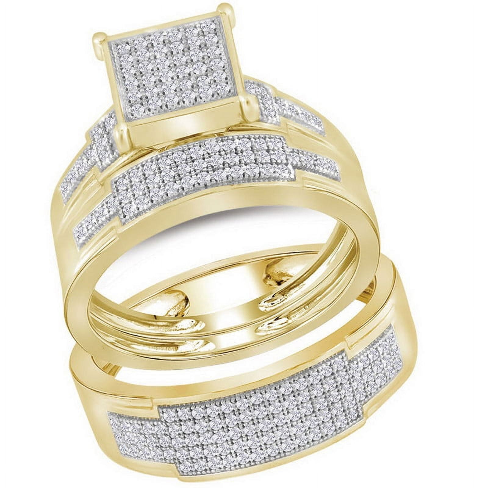 Solid 10K Yellow Gold His and Hers Trio Three Rings Set Real Natural ...