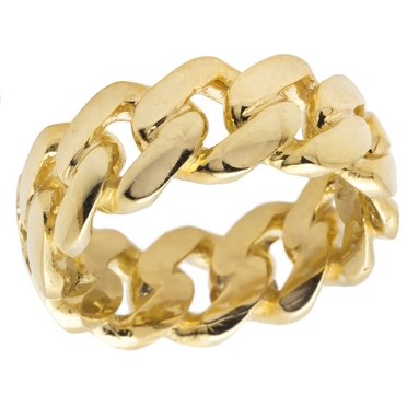 Men's 10K Yellow Gold Real Diamond Miami Cuban Band Ring .23 ct 11MM ...