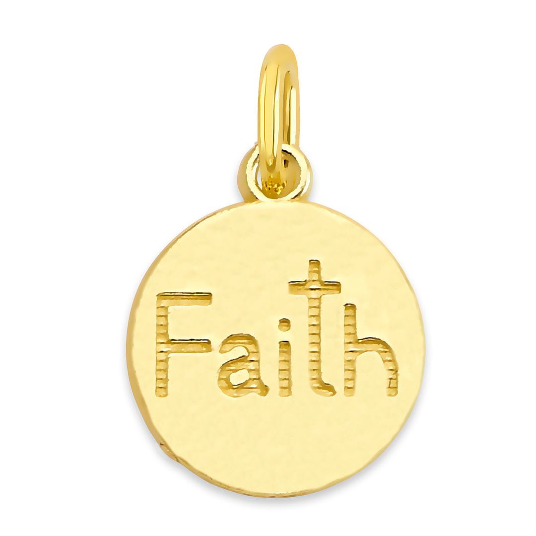 Golden fire Solid 14k Gold Double-sided 'Faith' Disc Charm - Jewelry ...