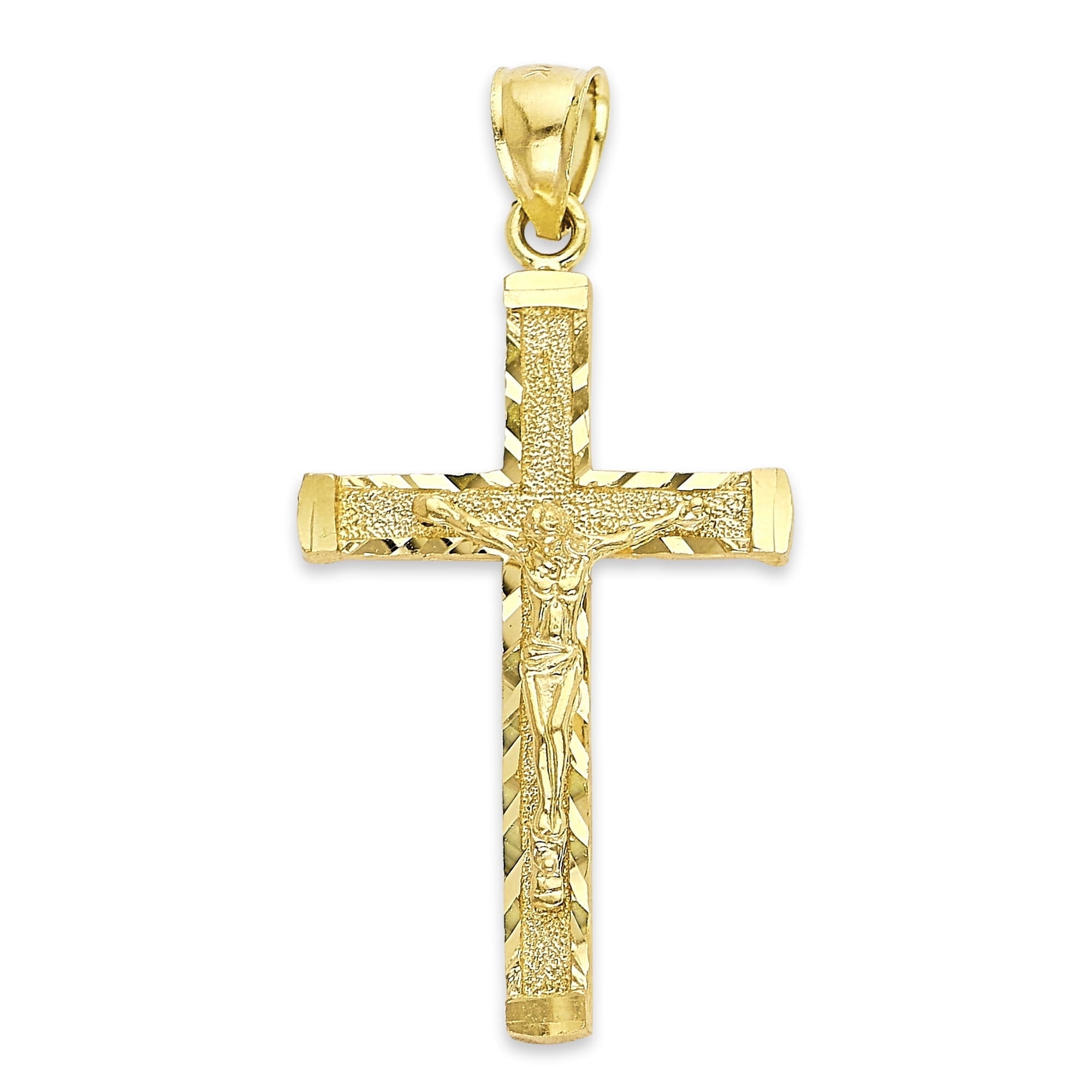 10k Solid Gold Cross Crucifix Pendant, Religious Jewelry for Him, Jesus ...
